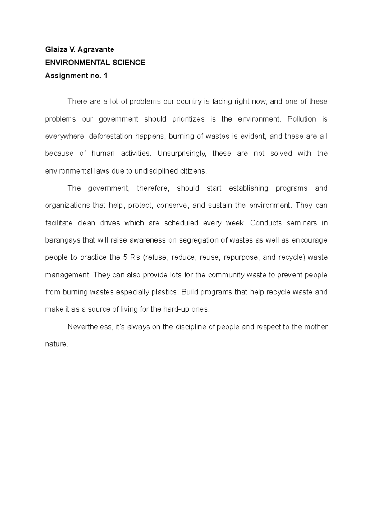 Environmental Science-Assignment-1 - Glaiza V. Agravante ENVIRONMENTAL ...