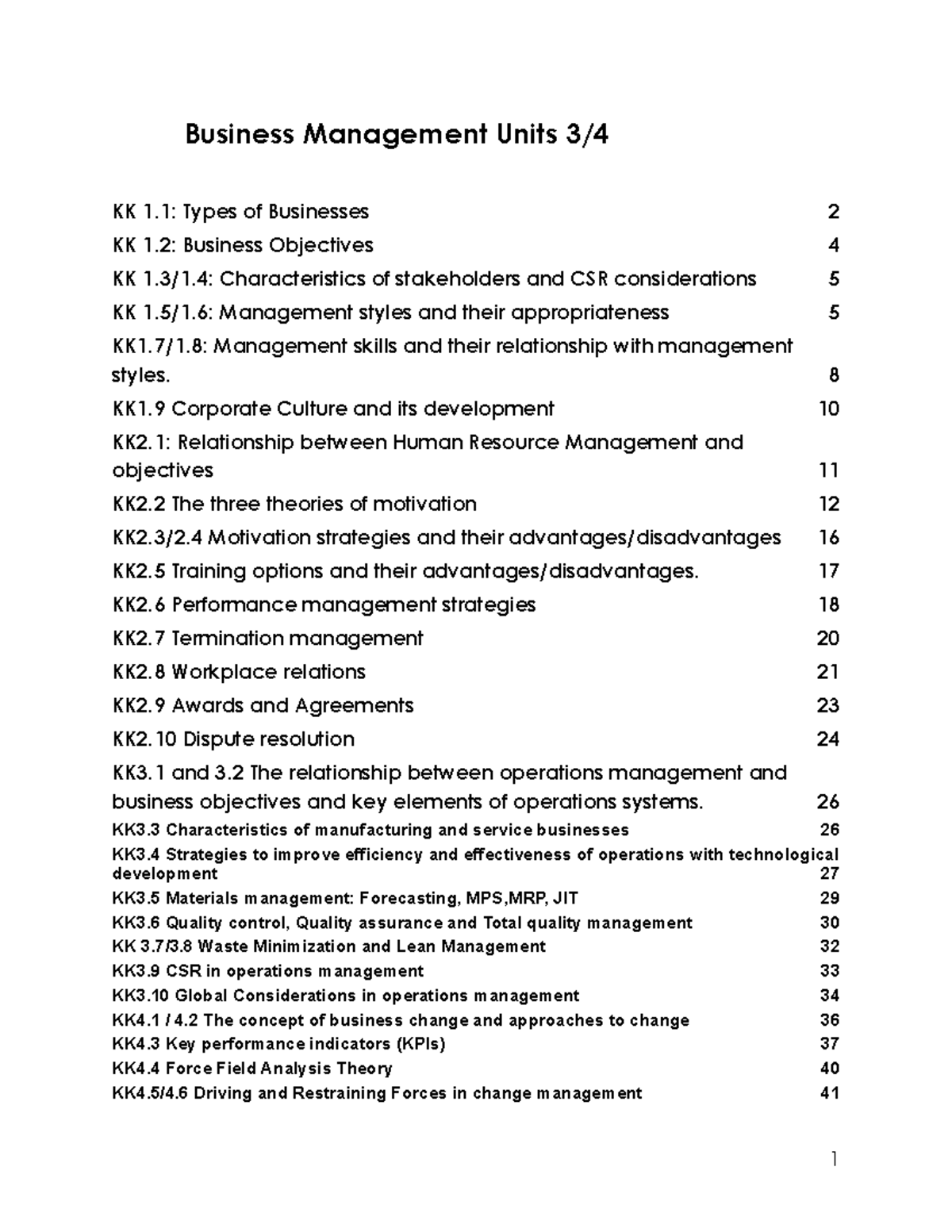 Business Management Summary Notes Units 3 4 - KK1.7/1: Management ...
