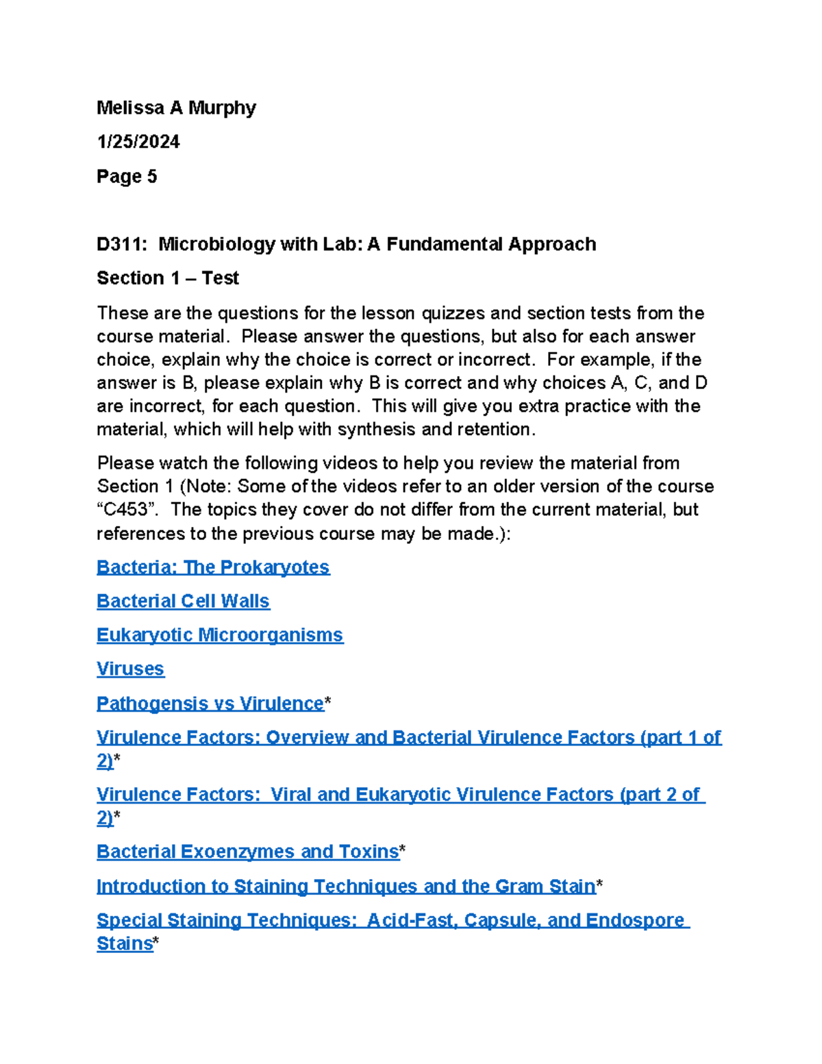 D311 Section 1 Test page 11 - Melissa A Murphy 1/25/ Page 5 D311 ...