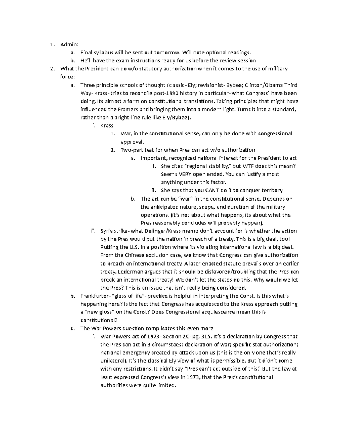 4.26 Class Notes - Admin: a. Final syllabus will be sent out tomorrow ...