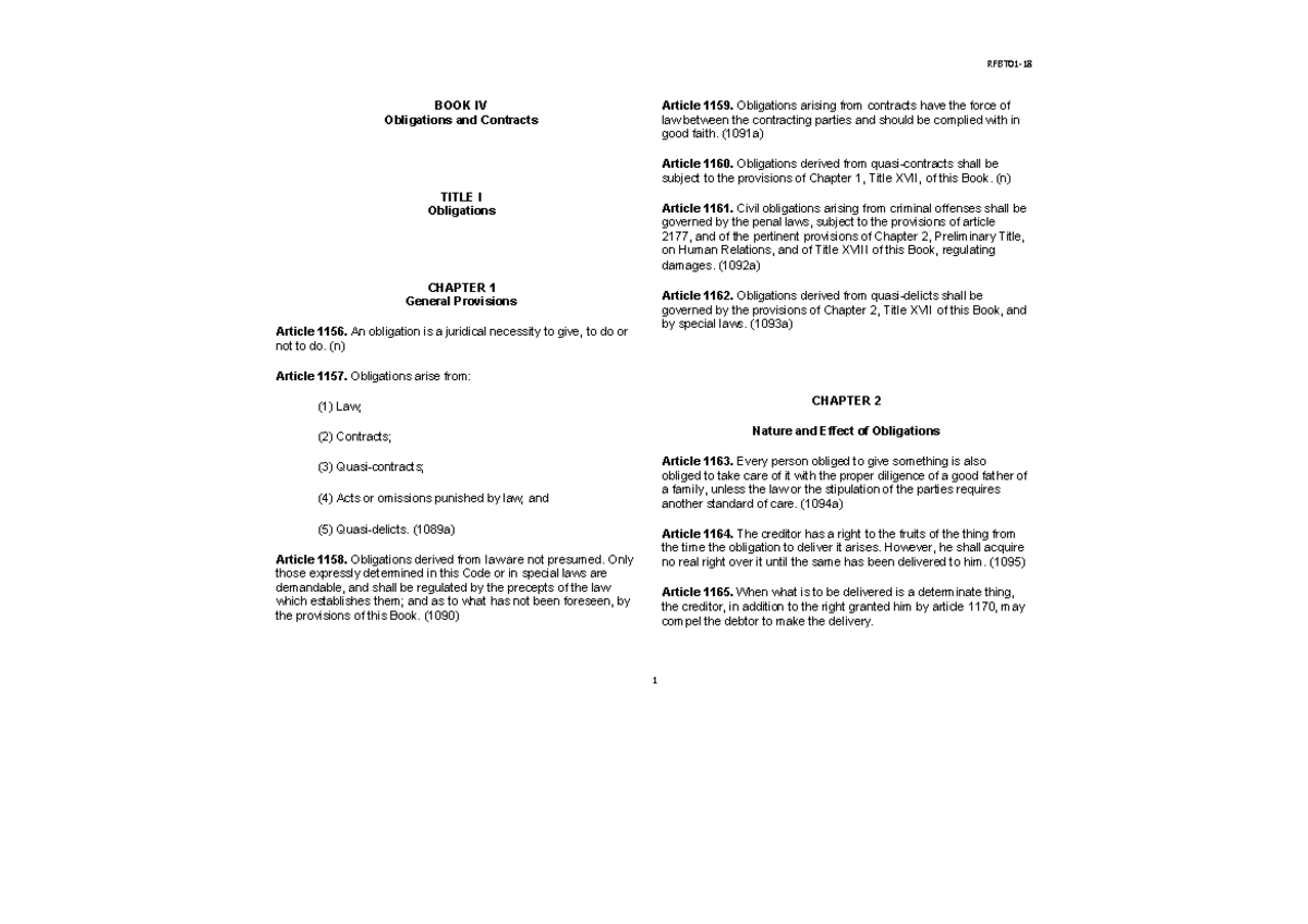 Oblicon - BOOK IV Obligations and Contracts TITLE I Obligations CHAPTER ...