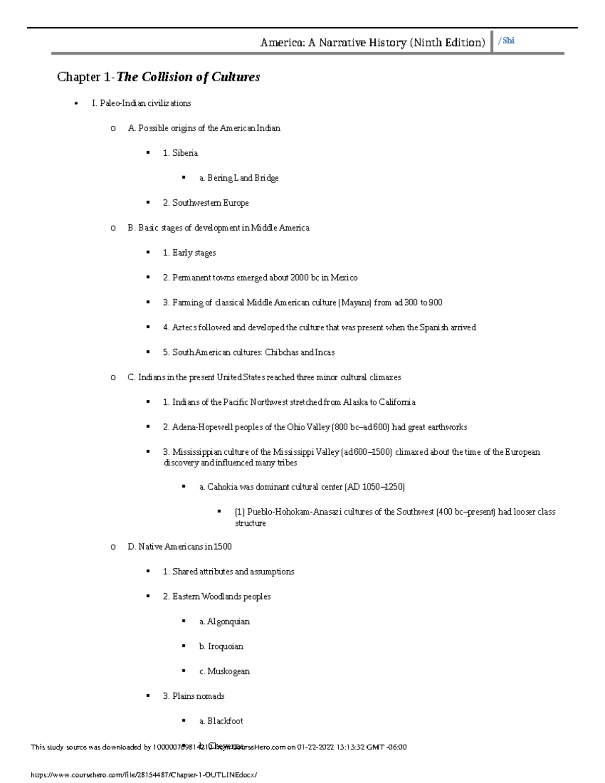 Chapter 1 Outline - Chapter 1- The Collision of Cultures I. Paleo ...