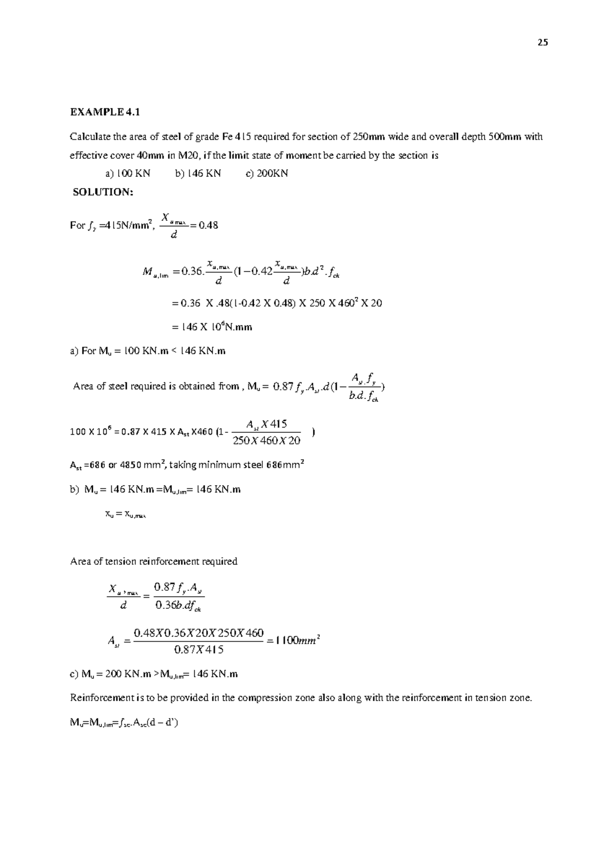Strucural engineering-2 - EXAMPLE 4. Calculate the area of steel of ...