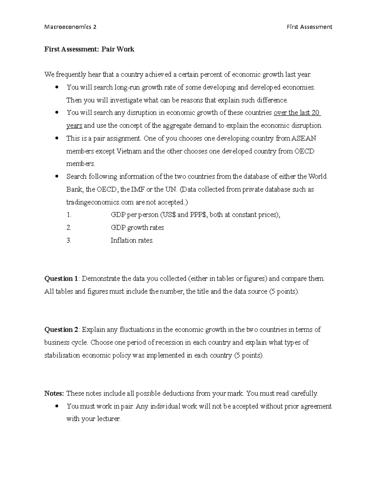 First Assessment Question - Macroeconomics 2First Assessment First ...