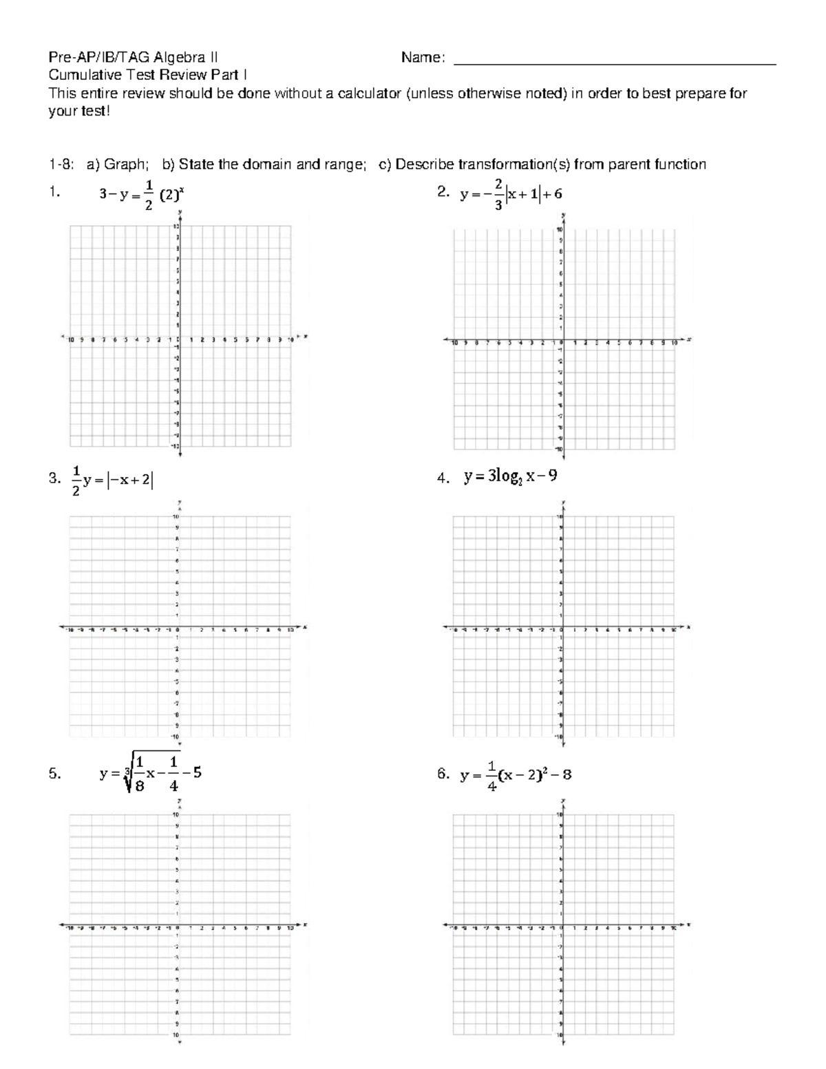 Ready For Precalculus Review - Pre-AP/IB/TAG Algebra II Name: - Studocu