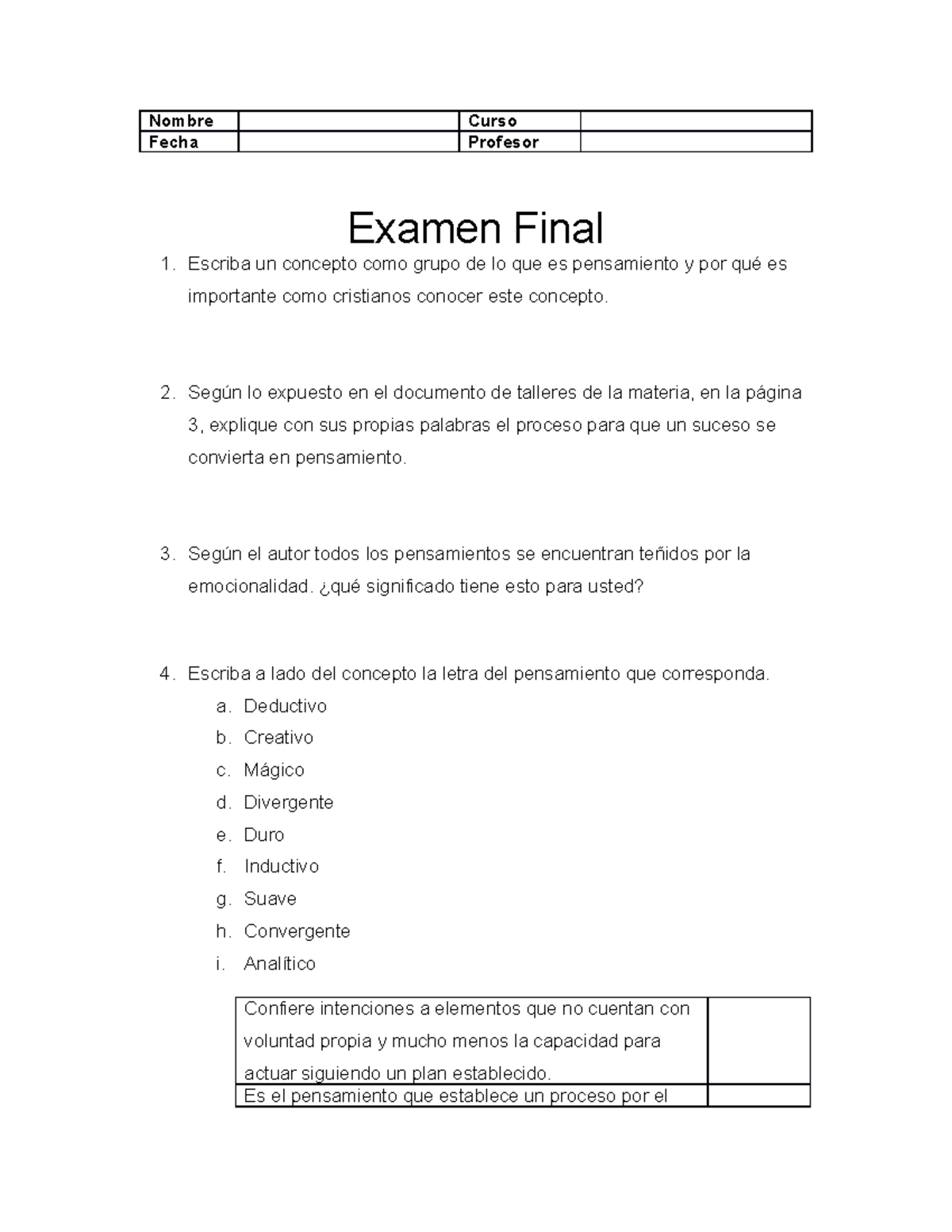 Examen final PCYC - Nombre Curso Fecha Profesor Examen Final Escriba un ...