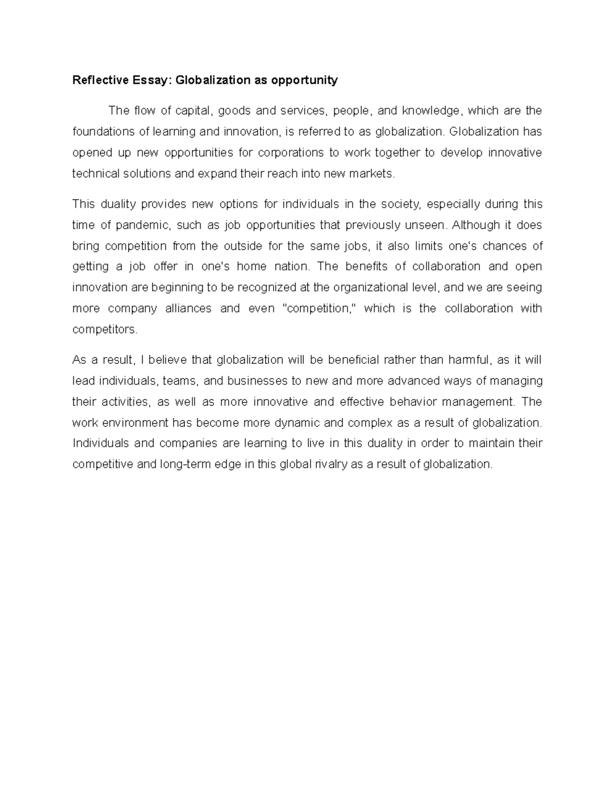 basta tignan nyo nalang - Reflective Essay: Globalization as ...