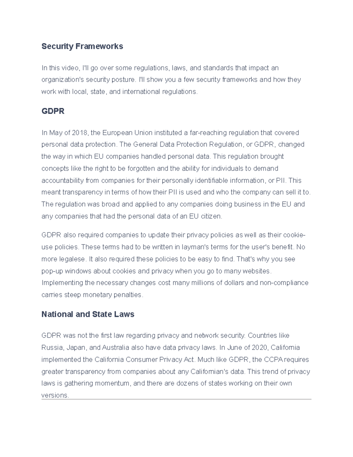 14.2.3 Security Frameworks - Security Frameworks In this video, I'll go ...