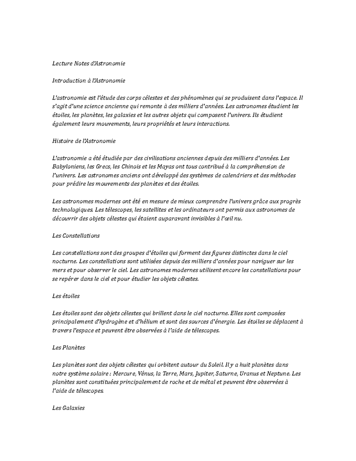 Astronomy note study - Lecture Notes d'Astronomie Introduction à l ...
