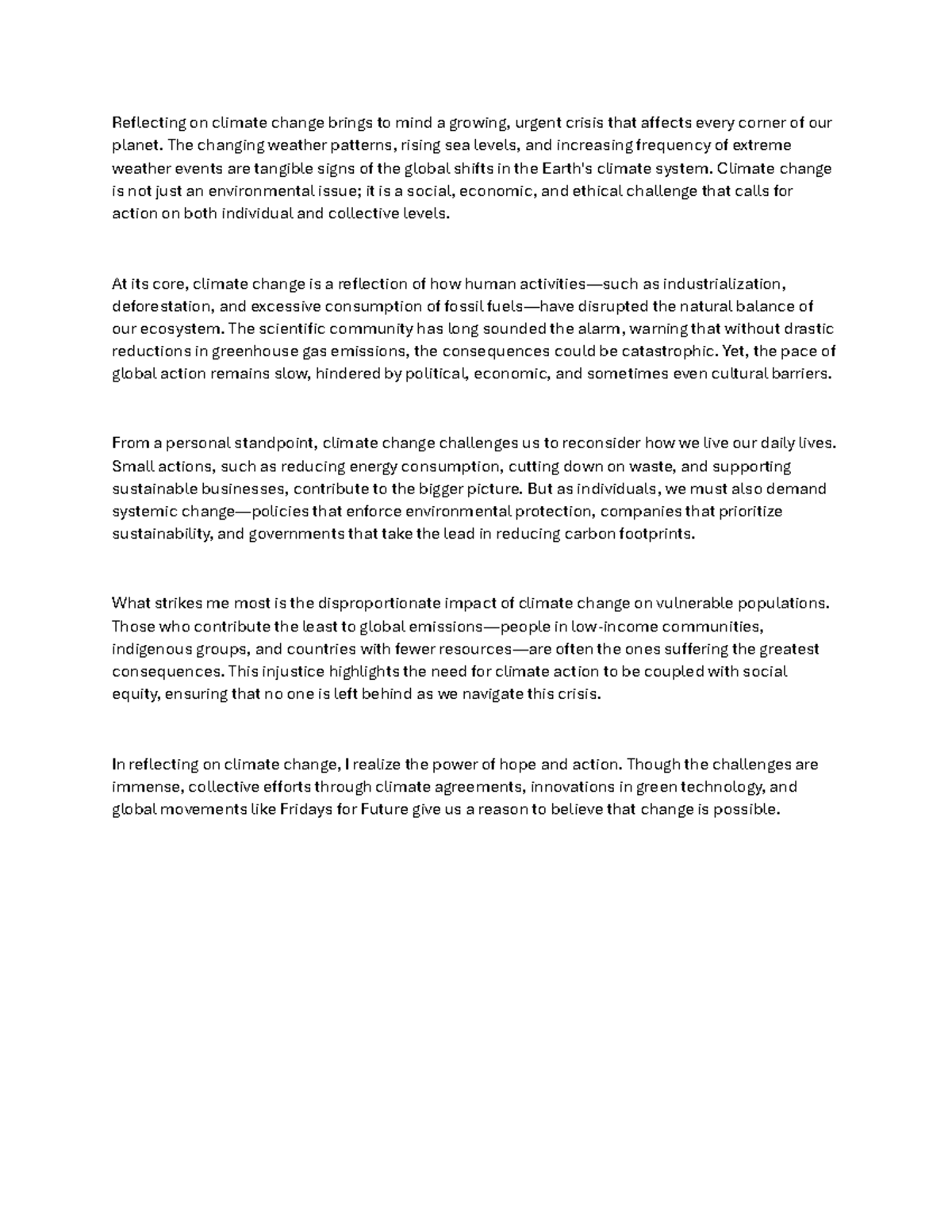 Climate Change Reflection - Reflecting on climate change brings to mind ...