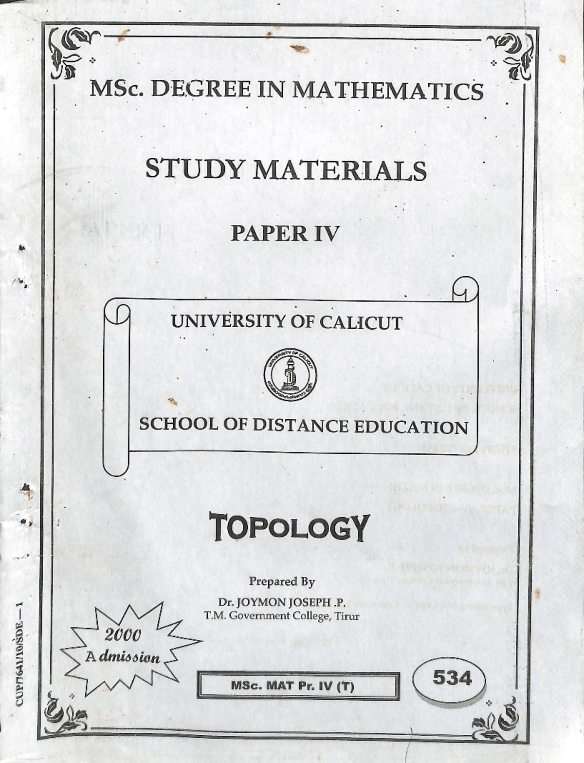 M. Sc. Mathematics- Paper IV- Topology - Msc. Maths - Studocu