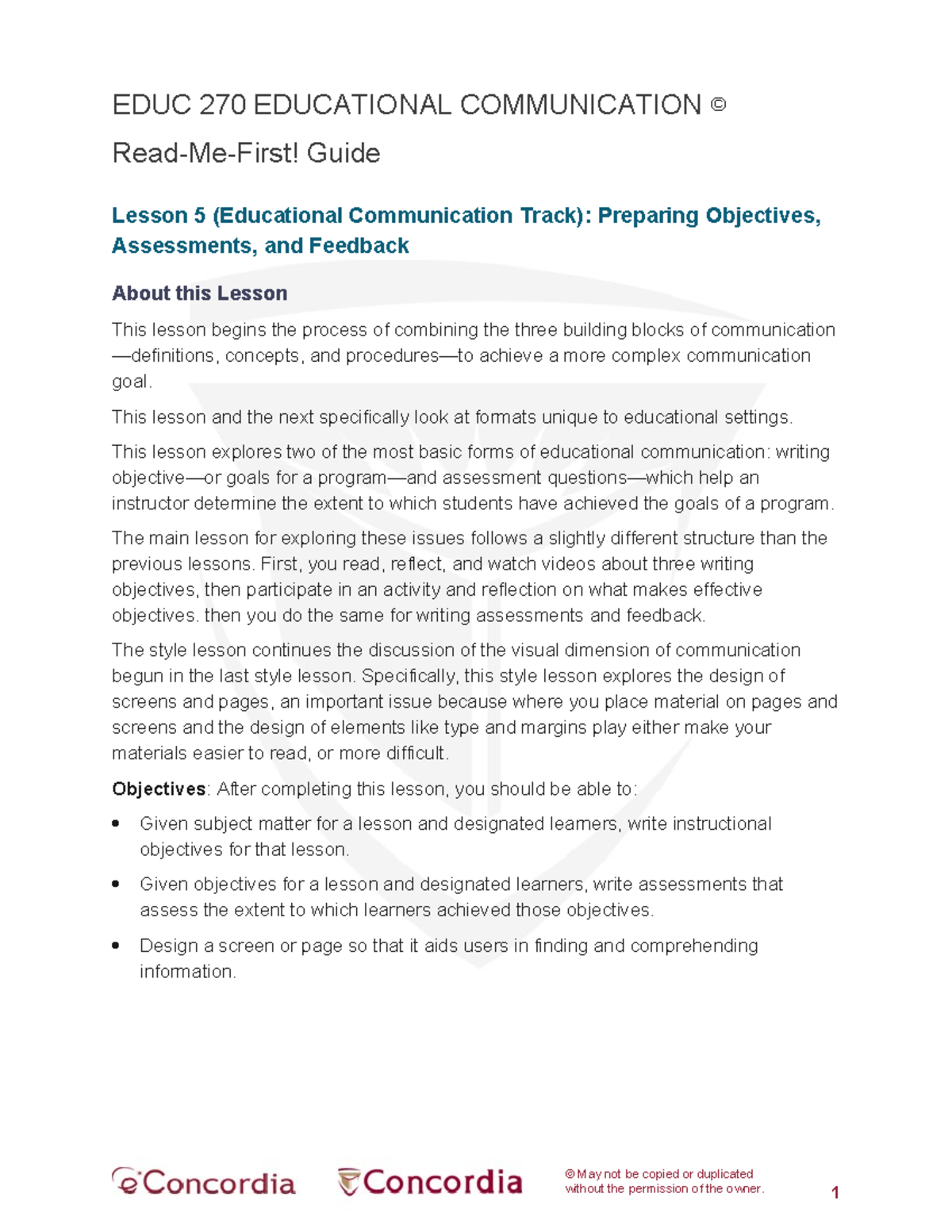 EDUC270 read Me First - © May not be copied or duplicated without the ...