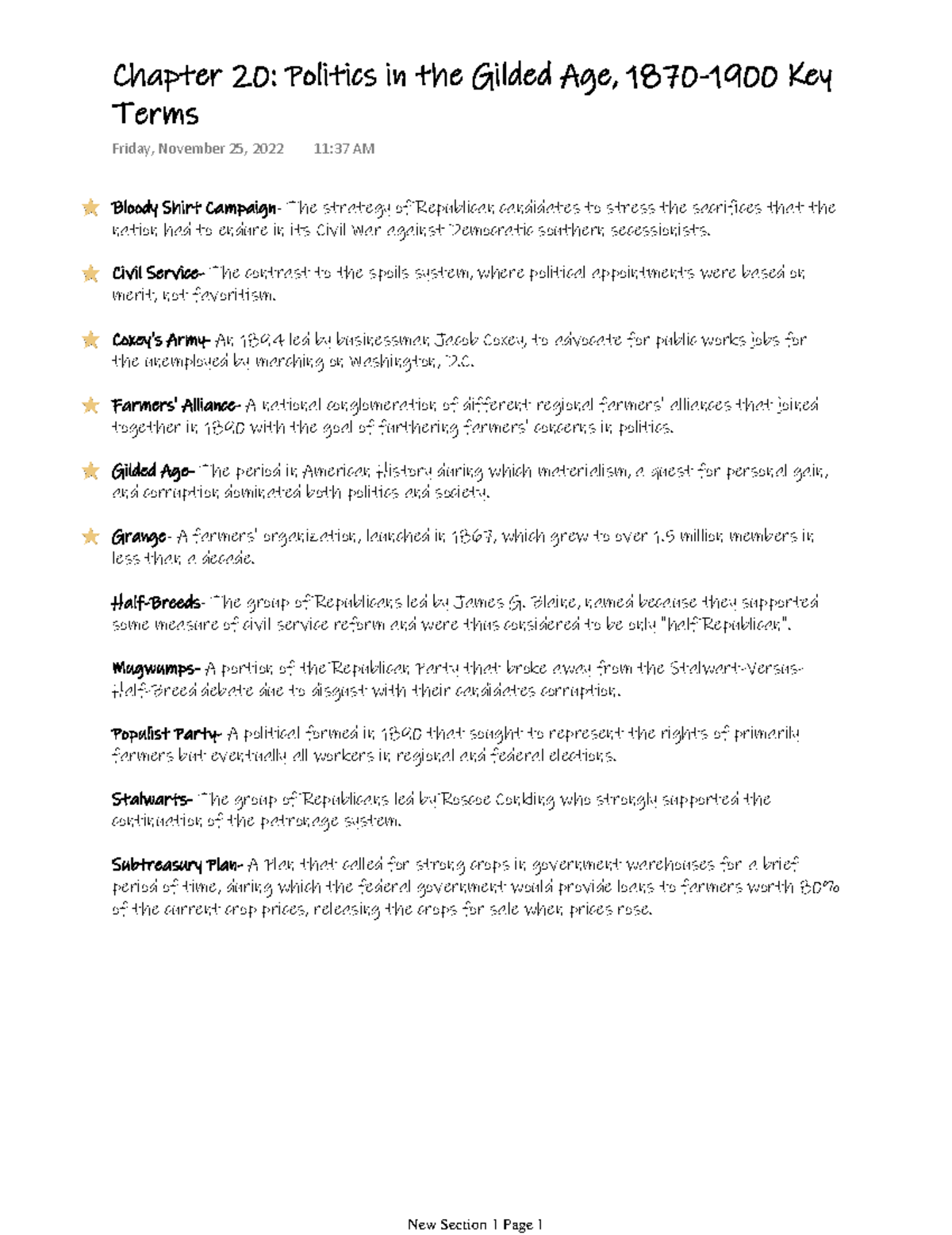 Chapter 20 Politics in the Gilded Age, 1870-1900 Key Terms - Bloody ...