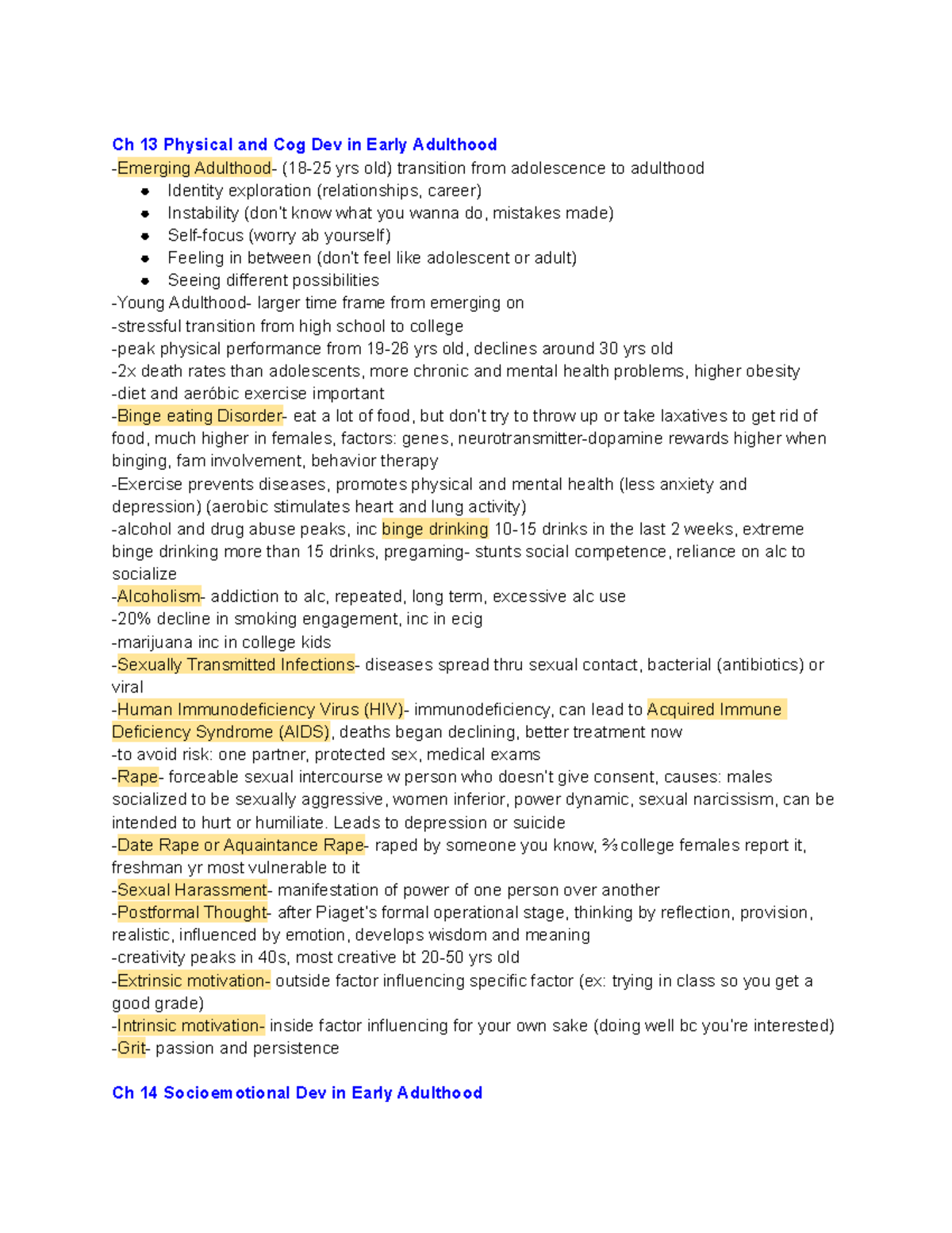 HD prelim 3 notes - Ch 13 Physical and Cog Dev in Early Adulthood ...