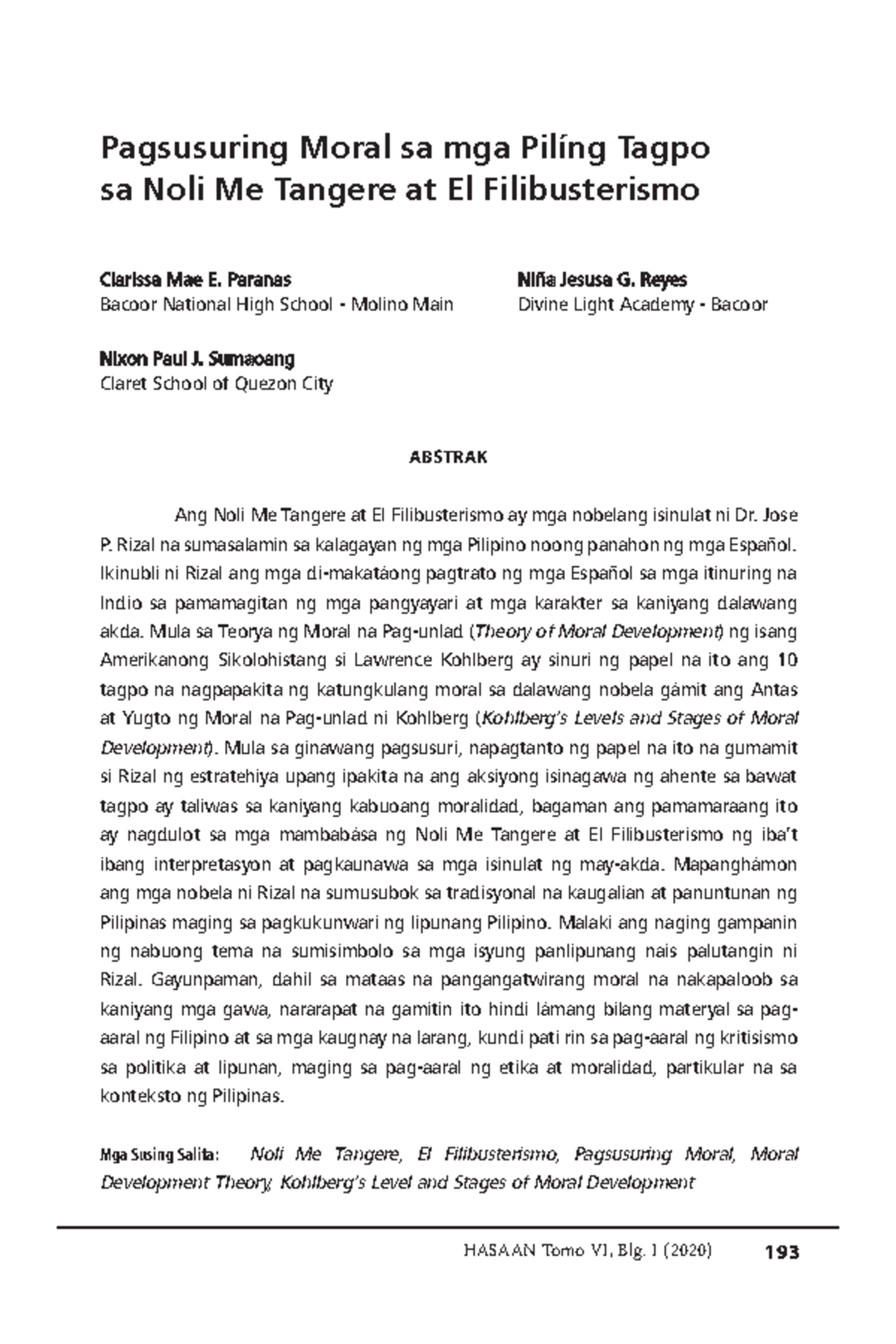 Parpmsv 3 - Filipino - Pagsusuring Moral sa mga Pilíng Tagpo sa Noli Me ...
