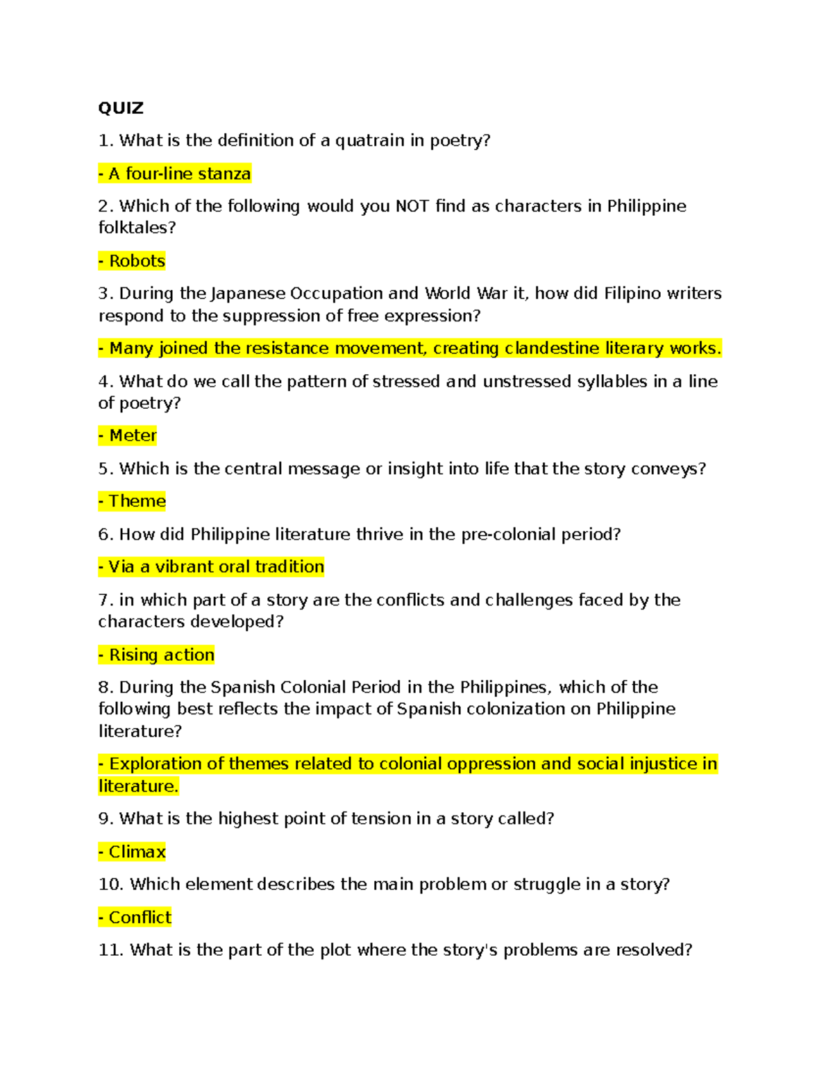 Quiz Reviewer 3 - QUIZ What is the definition of a quatrain in poetry ...