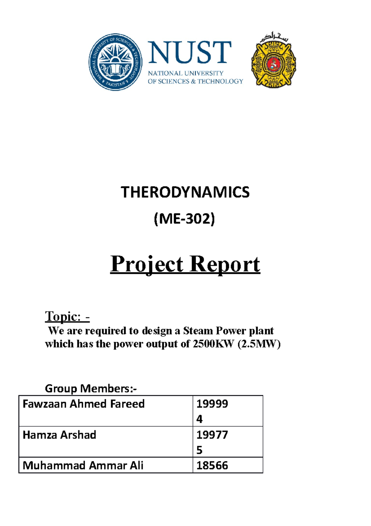 Thermo Project - THERODYNAMICS (ME-302) Project Report Topic: We are ...