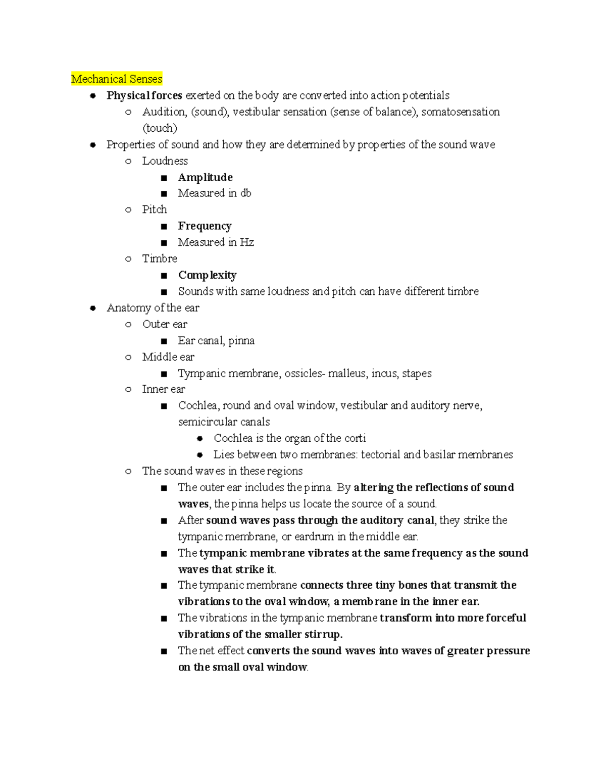 Bio Psych Final Review - Mechanical Senses Physical forces exerted on ...