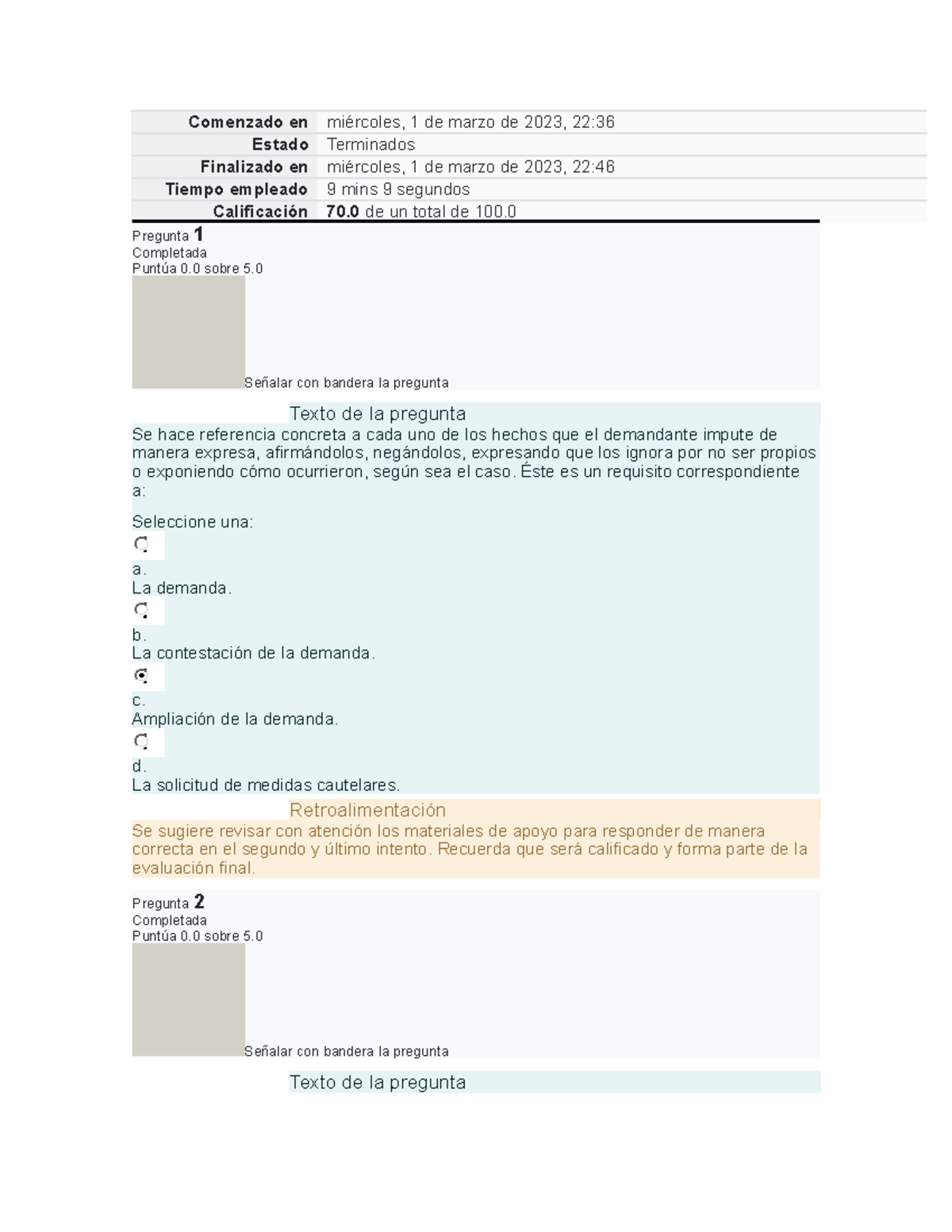 Examen Unidad 3 - Comenzado en miércoles, 1 de marzo de 2023, 22 ...