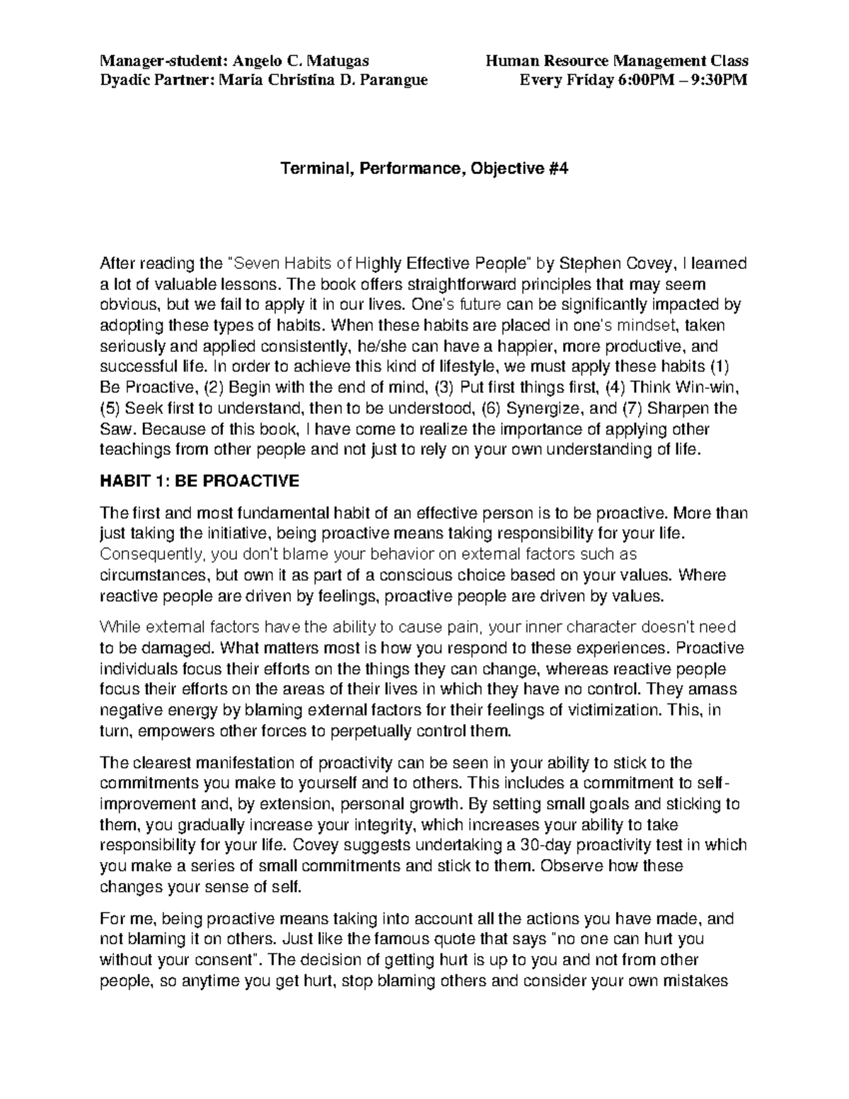 Terminal Performance Objective 4 Dyadic Partner Maria Christina D