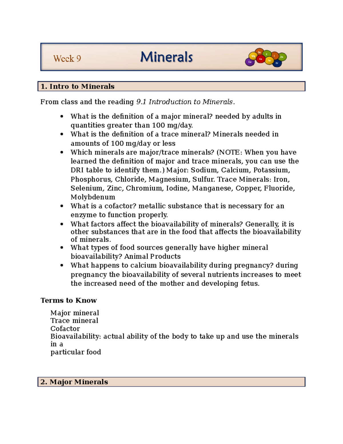 Week09 Study Guide - Intro to Minerals From class and the reading 9 ...