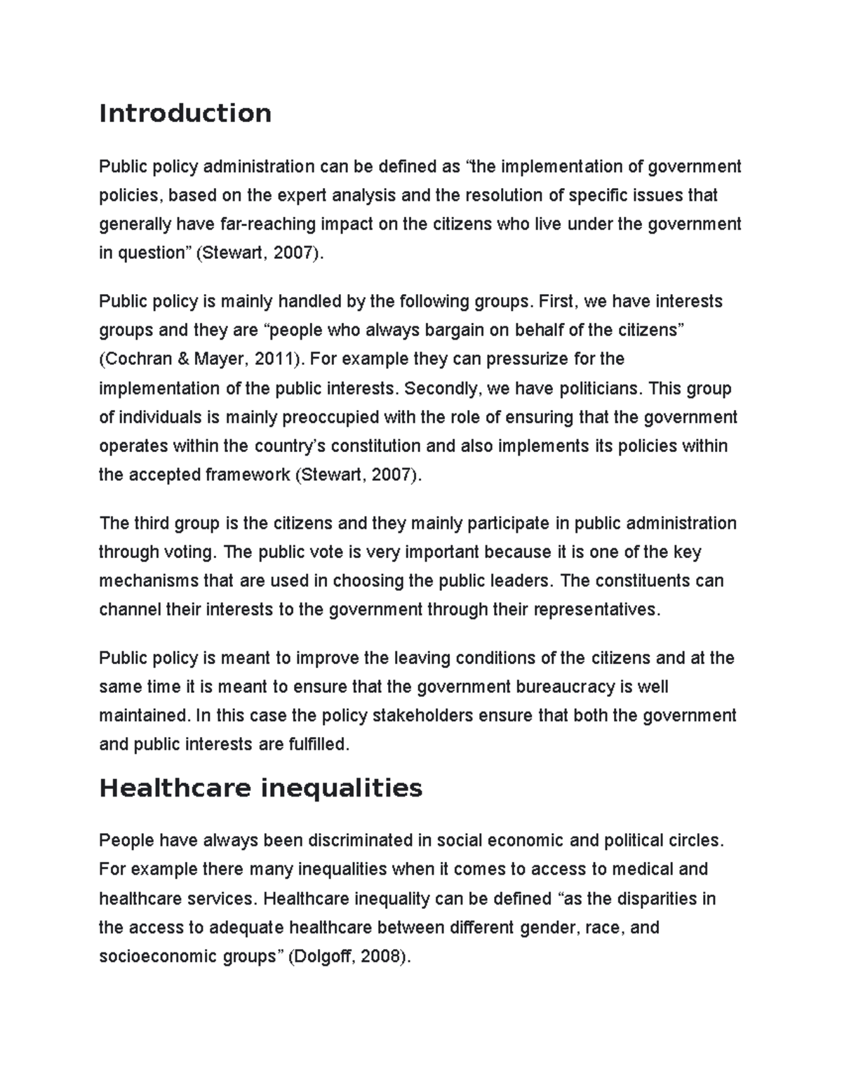 Research - MPA - Exercises - Introduction Public policy administration can be defined as “the ...