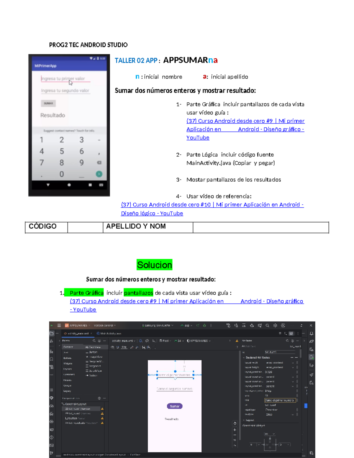 Taller N0.22 Suma - Programacion 2 - PROG2 TEC ANDROID STUDIO TALLER 02 APP : APPSUMARna n ...
