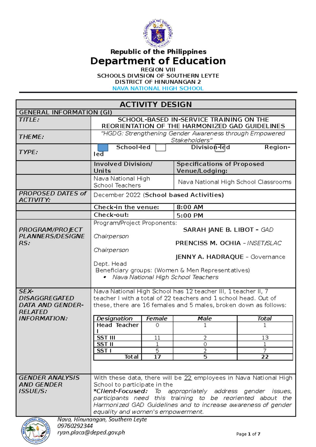 GAD Training 2022 - Republic of the Philippines Department of Education ...