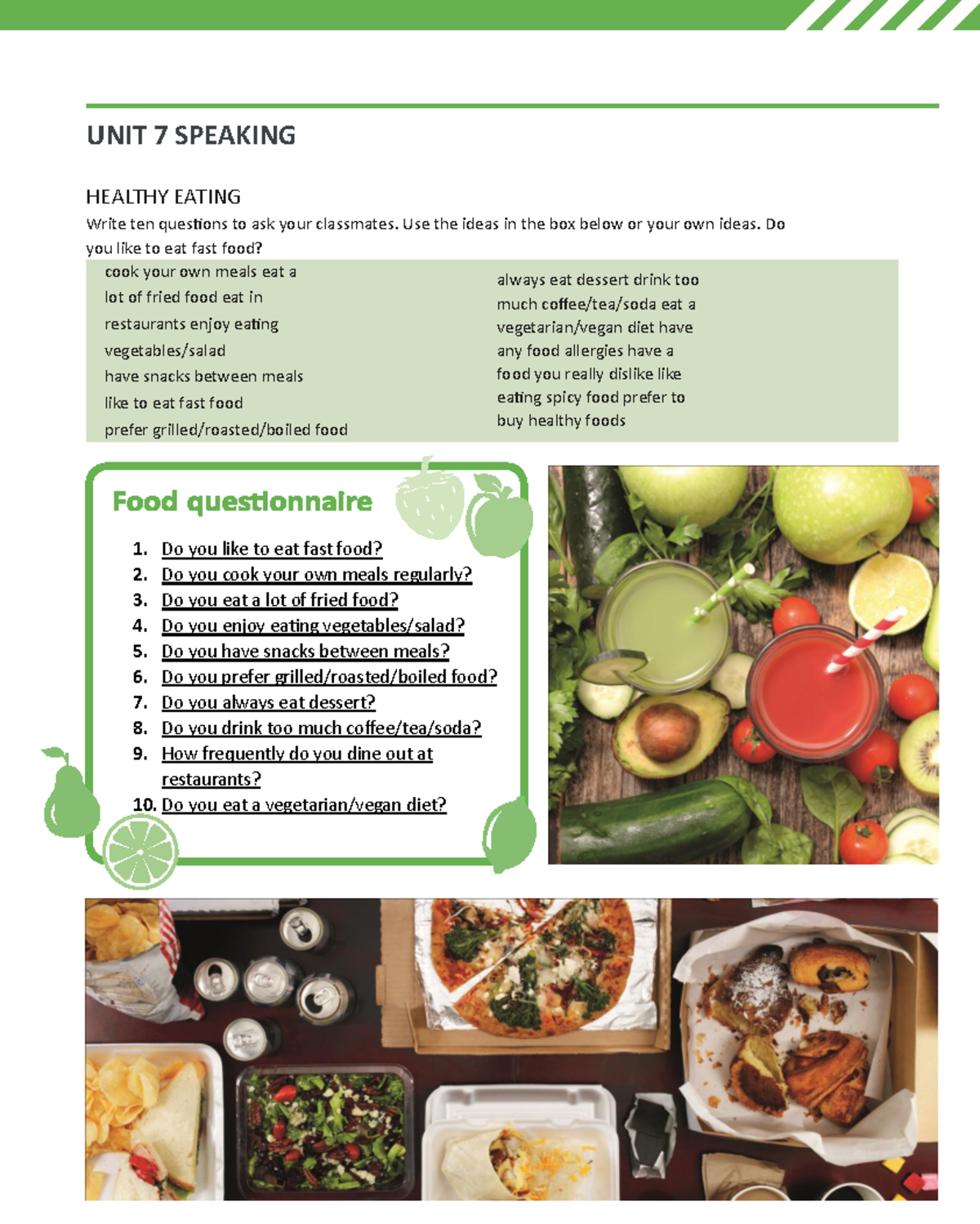 BUS 2.0 Level 2 Lesson Plan 7 Handout 3 - UNIT 7 SPEAKING HEALTHY ...