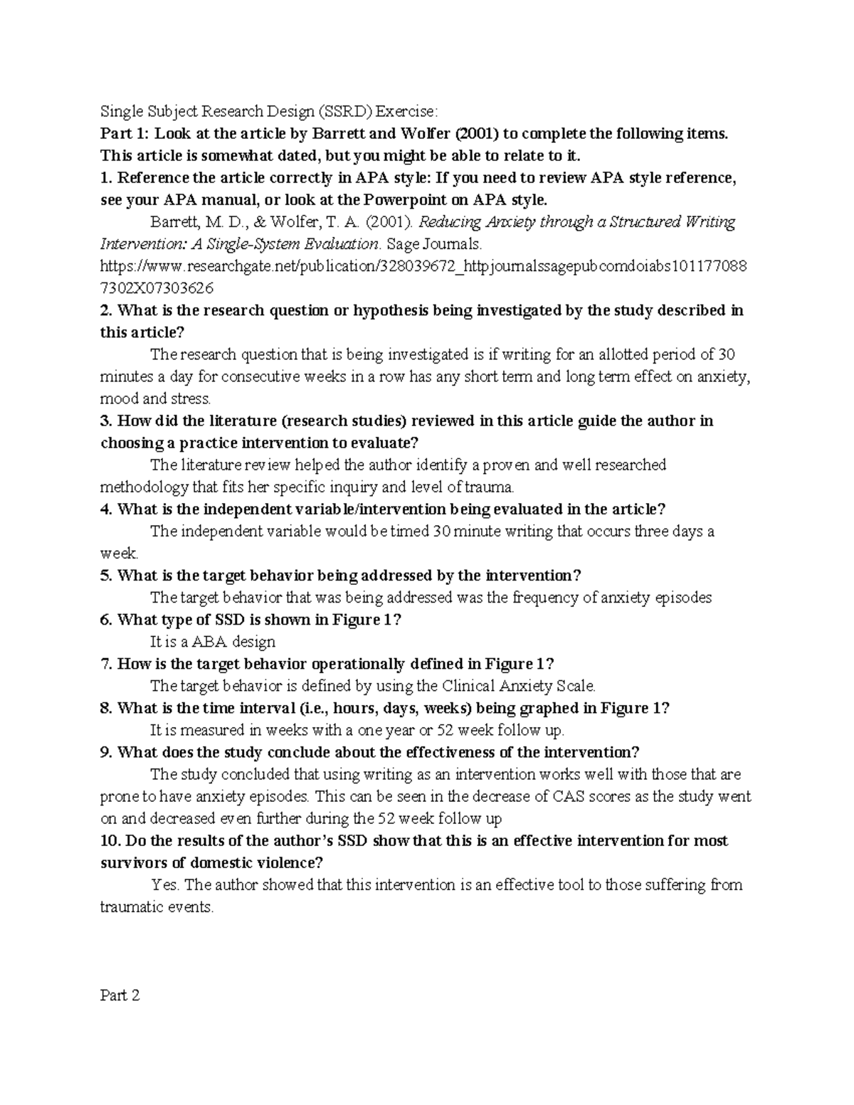 Single Subject Research Design (SSRD) Exercise - This article is ...