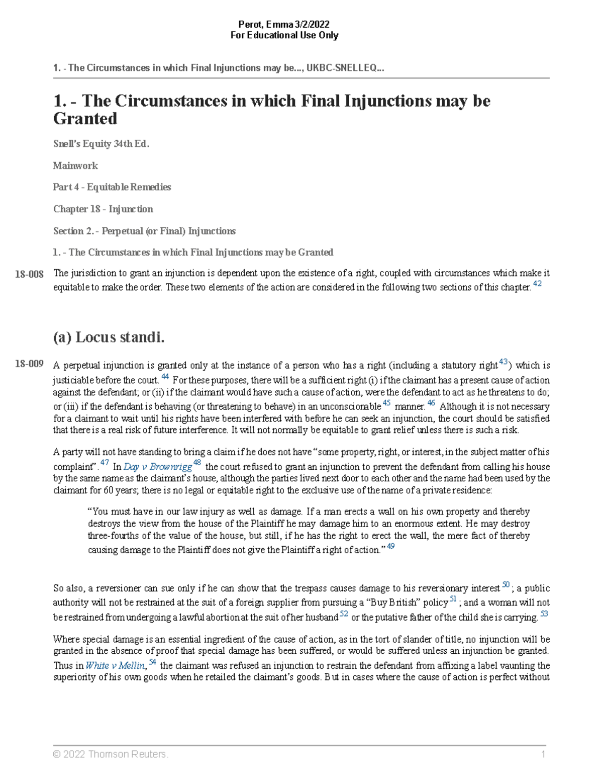 1 - The Circumstances in which Final Injunctions may be Granted - Perot ...