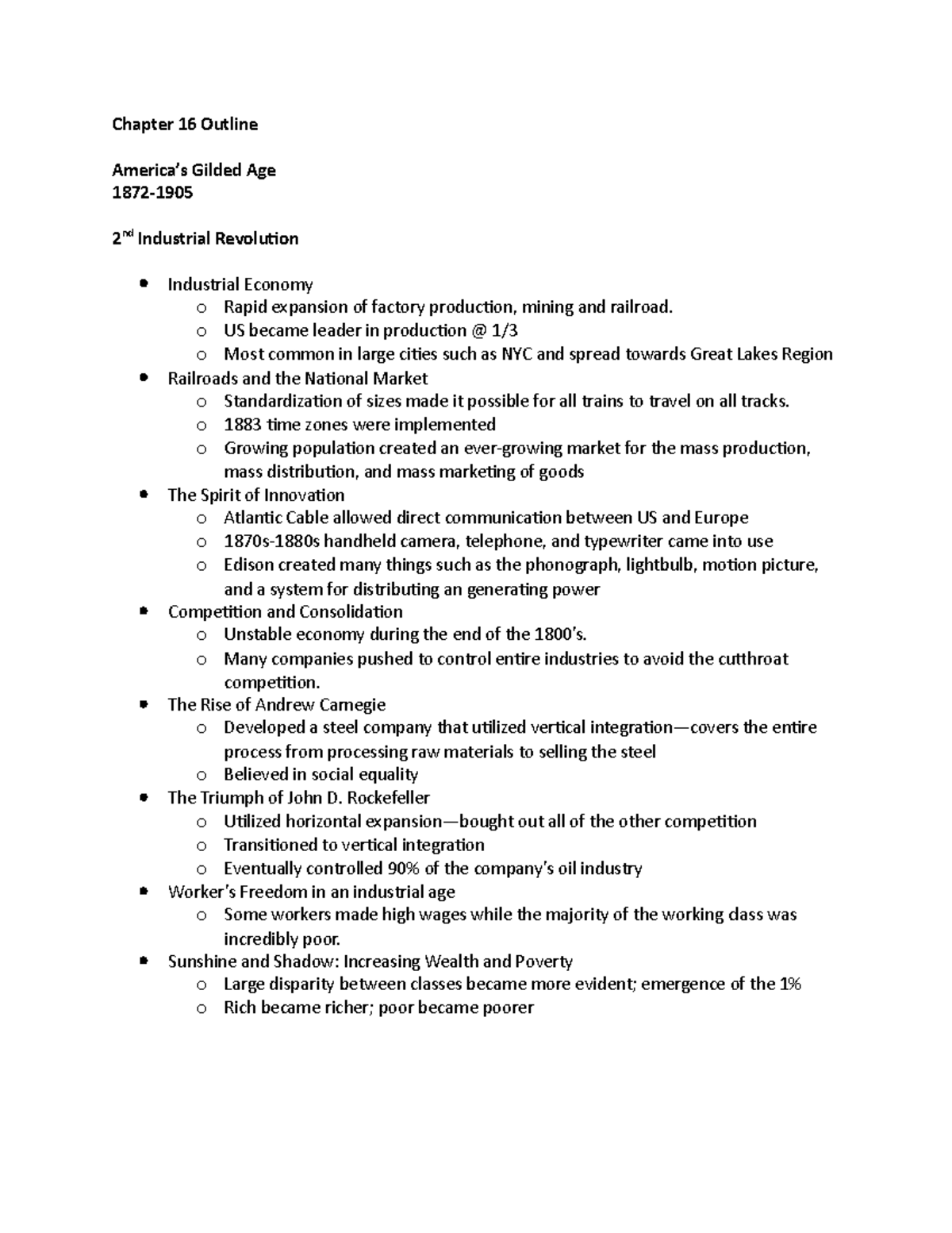Chapter 16 Outline - Chapter 16 Outline America’s Gilded Age 1872- 2 nd ...