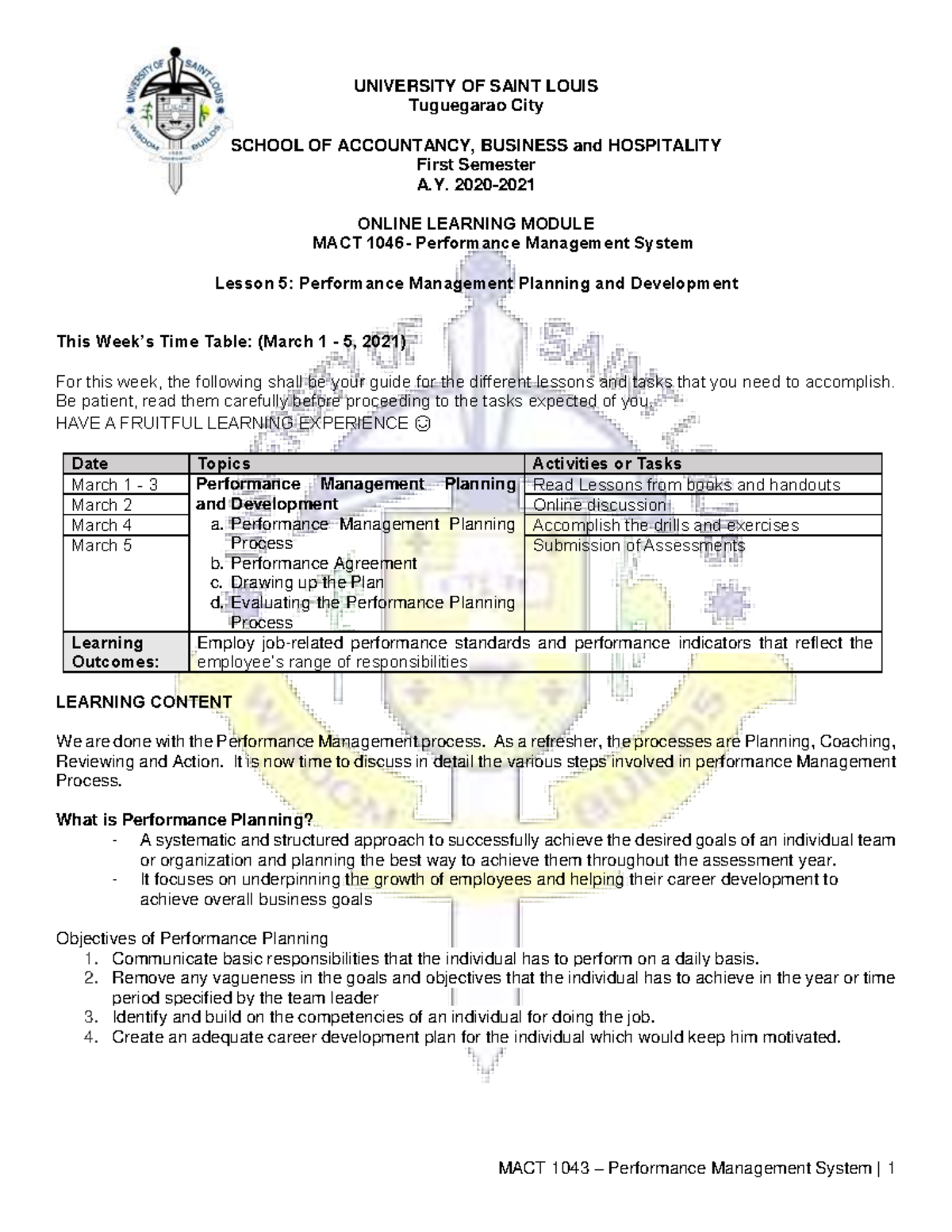 MACT 1043 Lesson 5 - Lecture notes 2 - UNIVERSITY OF SAINT LOUIS ...