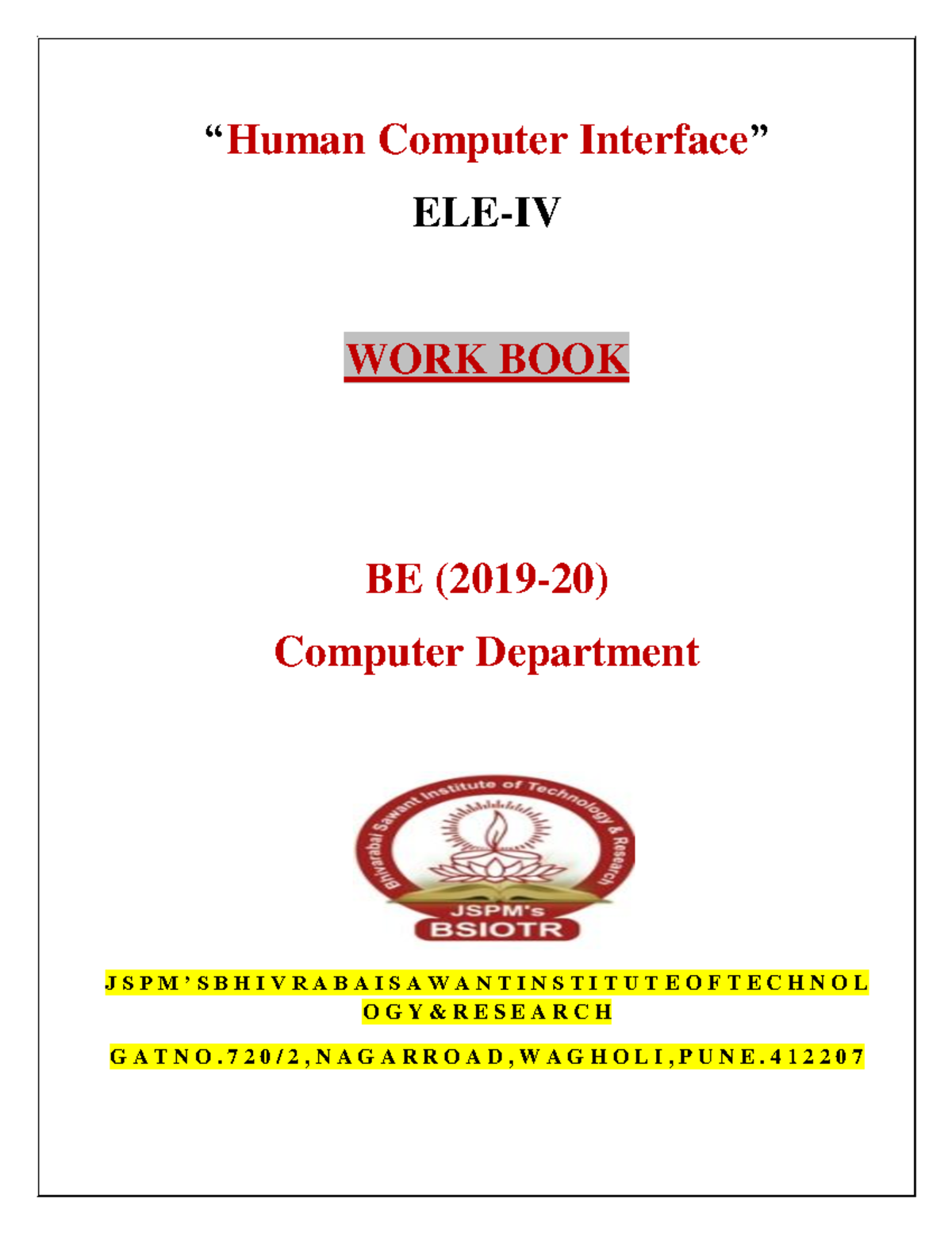 HCI unit 1 Workbook - Warning: TT: undefined function: 32 “Human Computer Interface” ELE-IV WORK ...