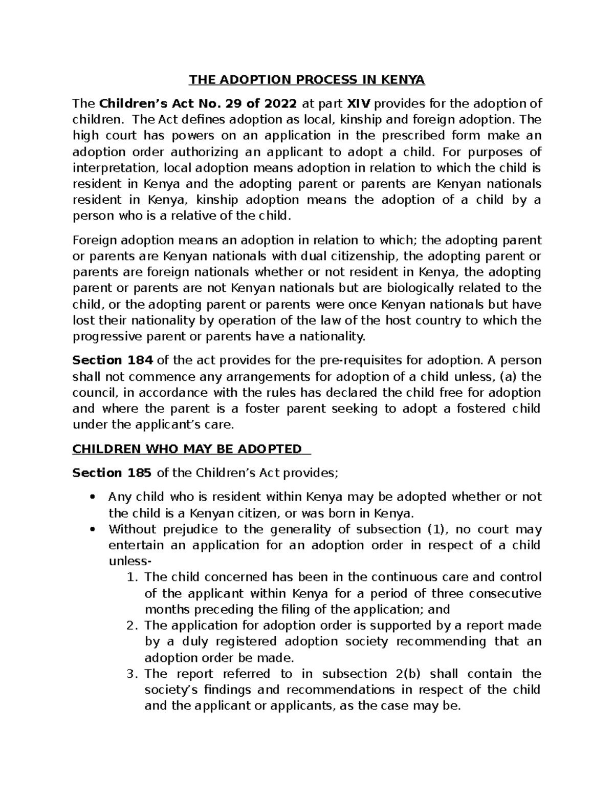 THE Adoption Process IN Kenya - THE ADOPTION PROCESS IN KENYA The ...