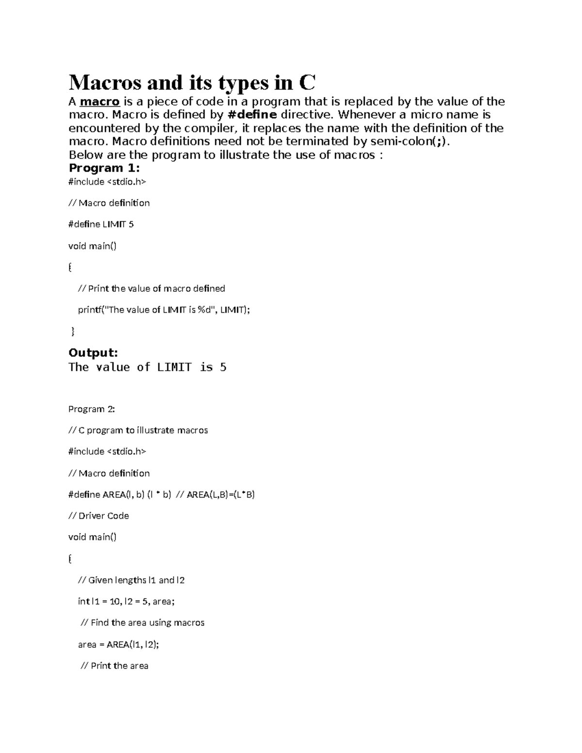 Macros in c - easy to follow and understand - Macros and its types in C A macro is a piece of ...