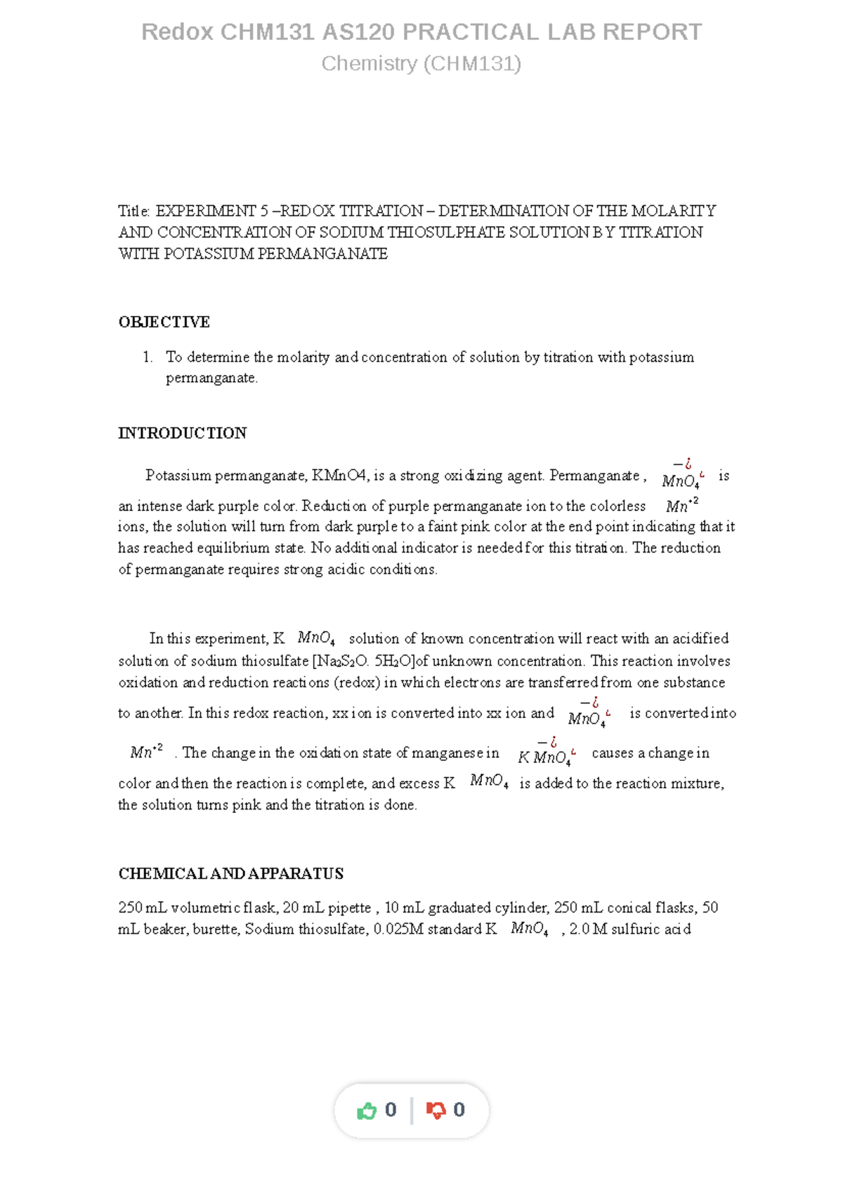 Redox-chm131-as120-practical-lab-report compress - Redox CHM131 AS120 ...