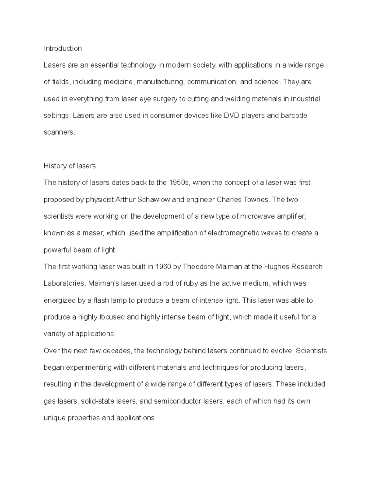 Intro to lasers - Introduction Lasers are an essential technology in ...