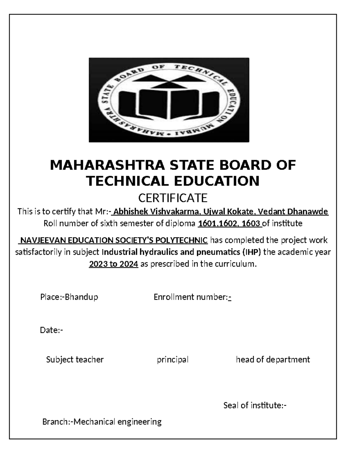 ETM microproject - MAHARASHTRA STATE BOARD OF TECHNICAL EDUCATION ... ETM microproject - MAHARASHTRA STATE BOARD OF TECHNICAL EDUCATION ...