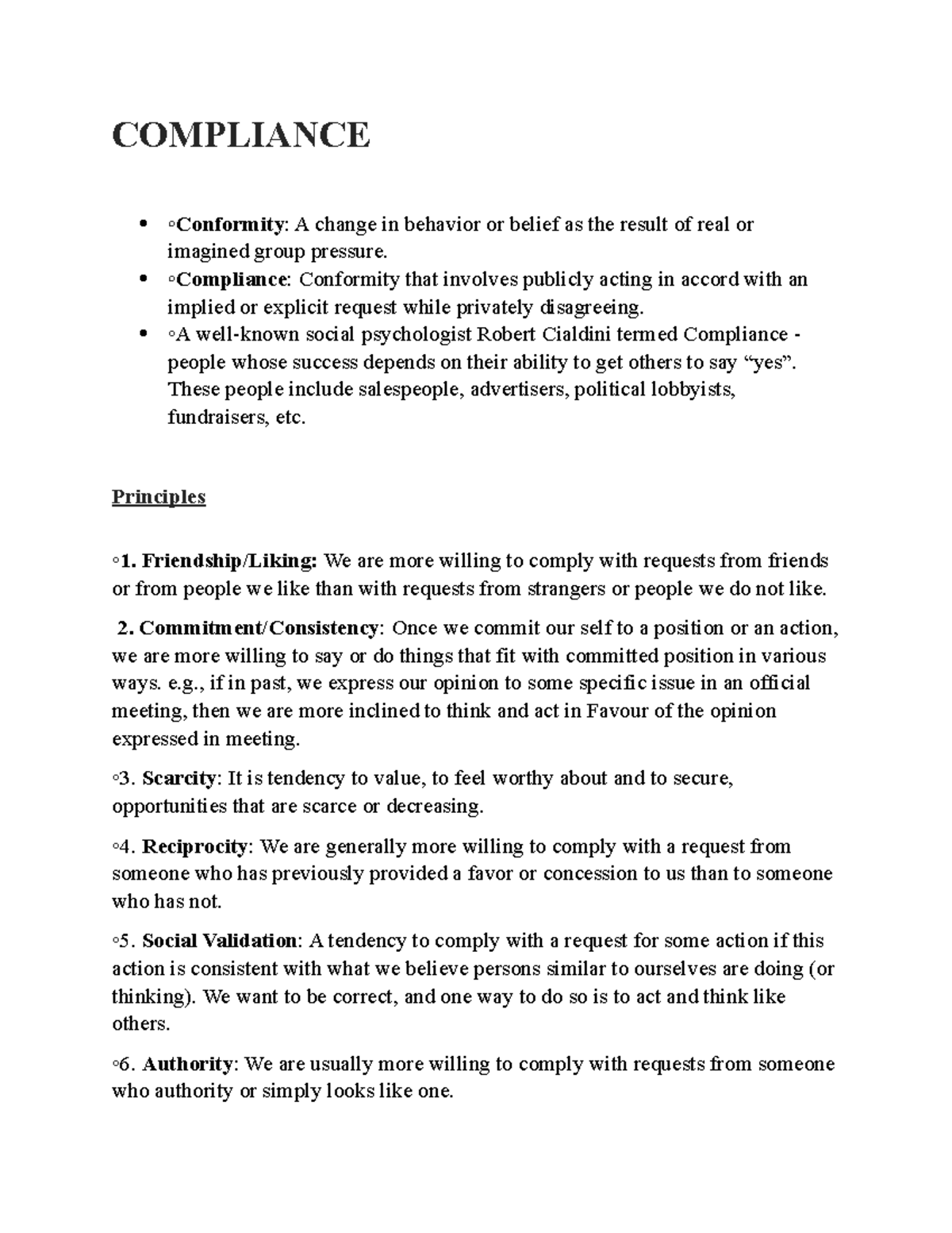 Compliance - Lecture notes . - COMPLIANCE A change in behavior or ...