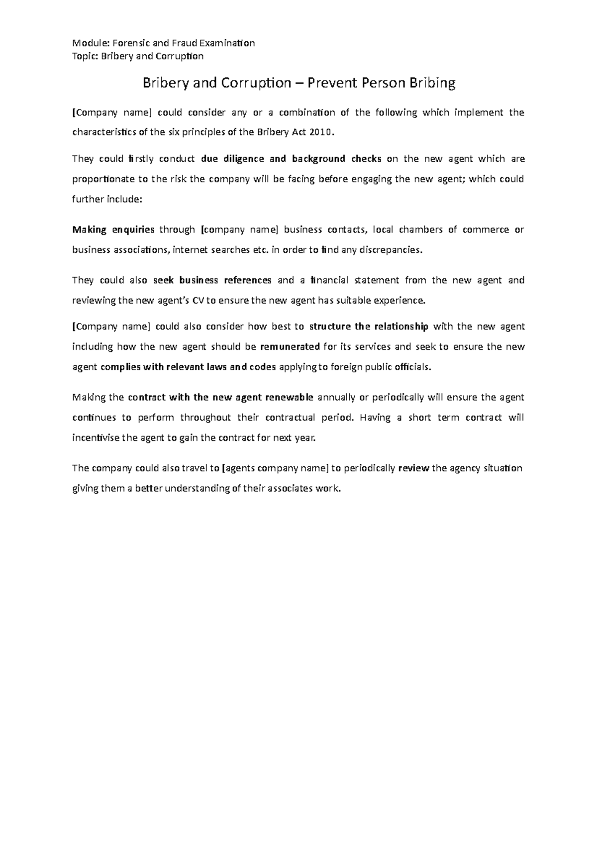 Bribery and Corruption – Prevent Person Bribing - Module: Forensic and ...