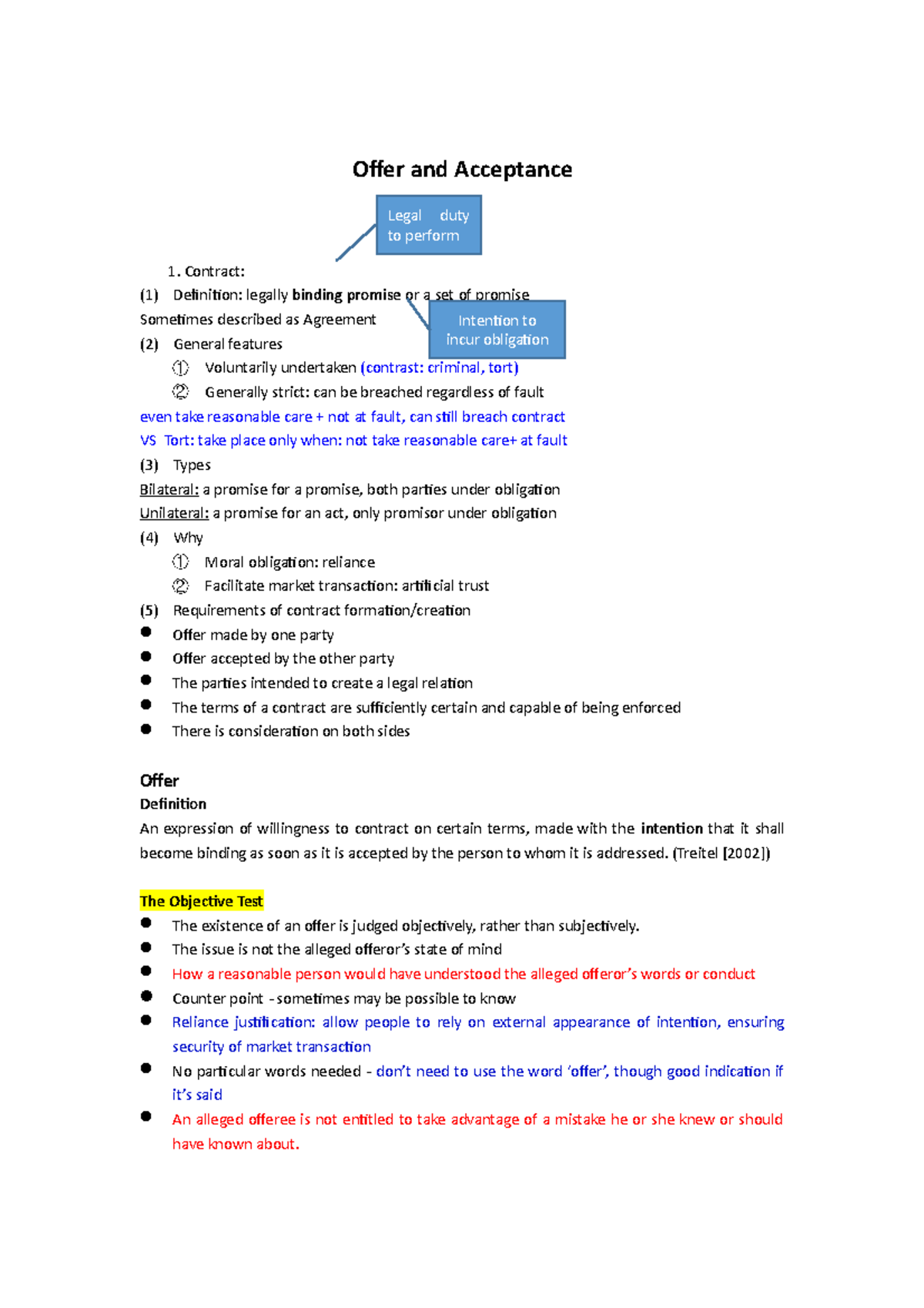 Offer and Acceptance - They are contract law notes, which may be ...