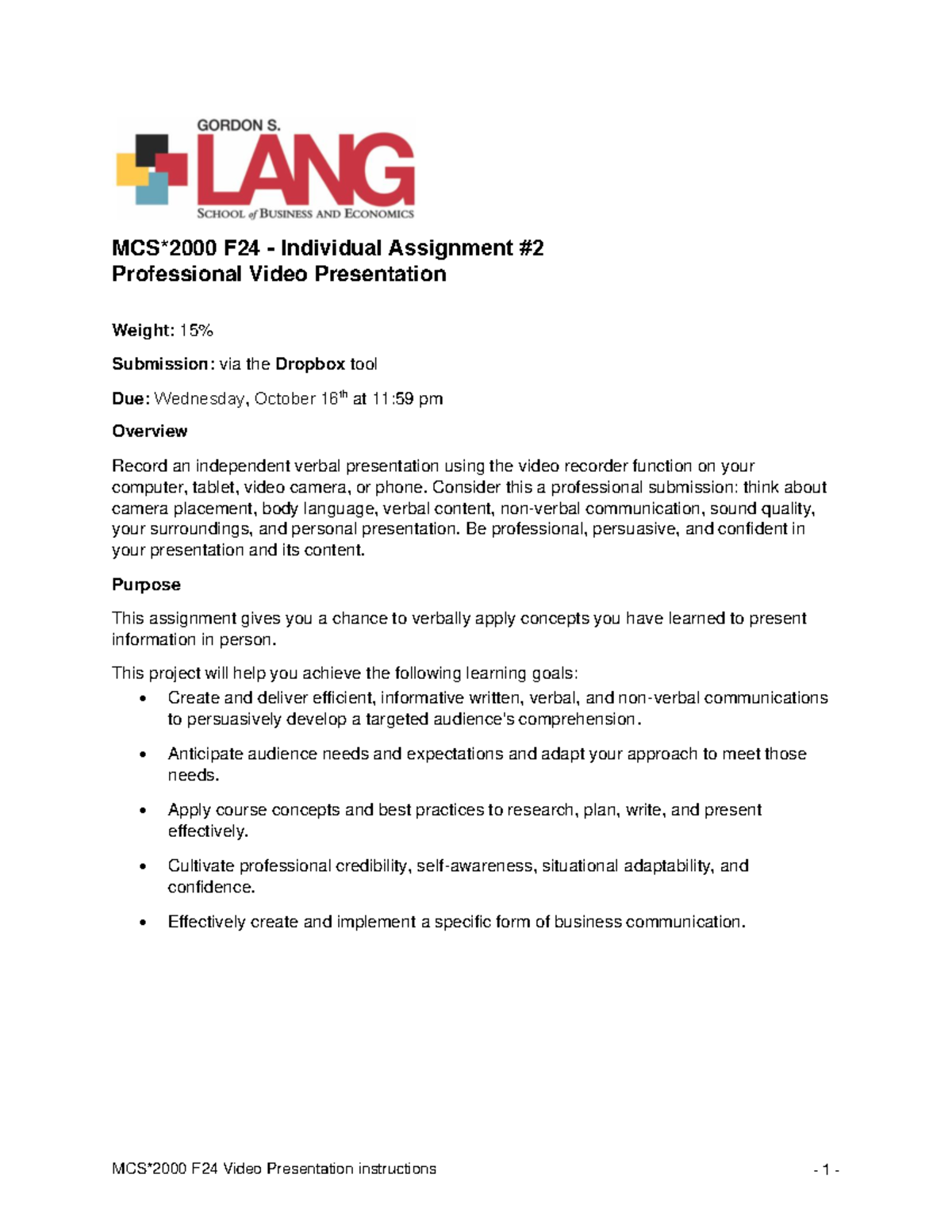 MCS2000 (01) F24 Video Presentation Instructions - MCS*2000 F 24 Video ...