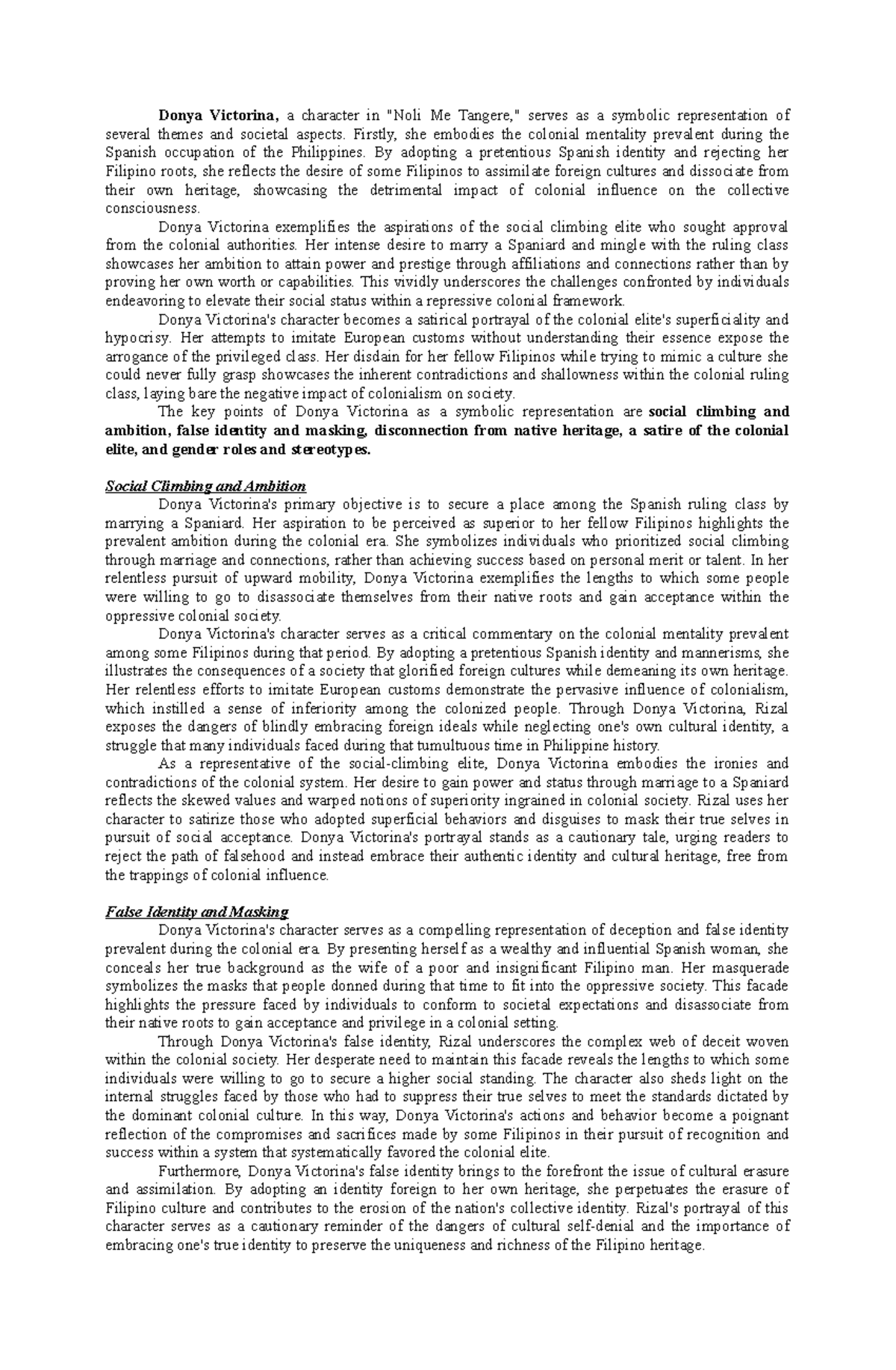 Donya Victorina - Ethnocentrism - Donya Victorina, a character in "Noli ...