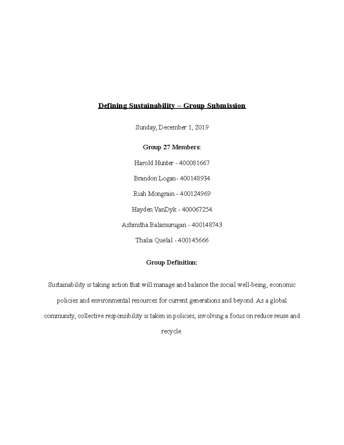 Sustain 1s03 Assignment part 2 - Defining Sustainability – Group ...