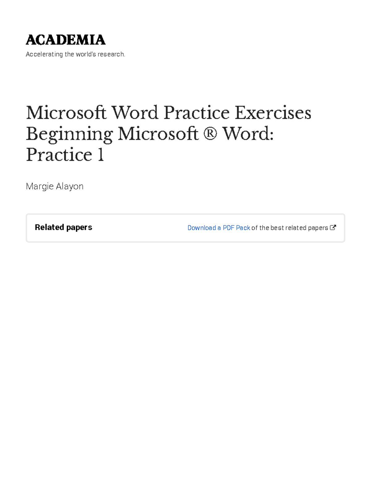 Downacademia - Accelerat ing t he world's research. Microso Word Practice Exercises Beginning ...