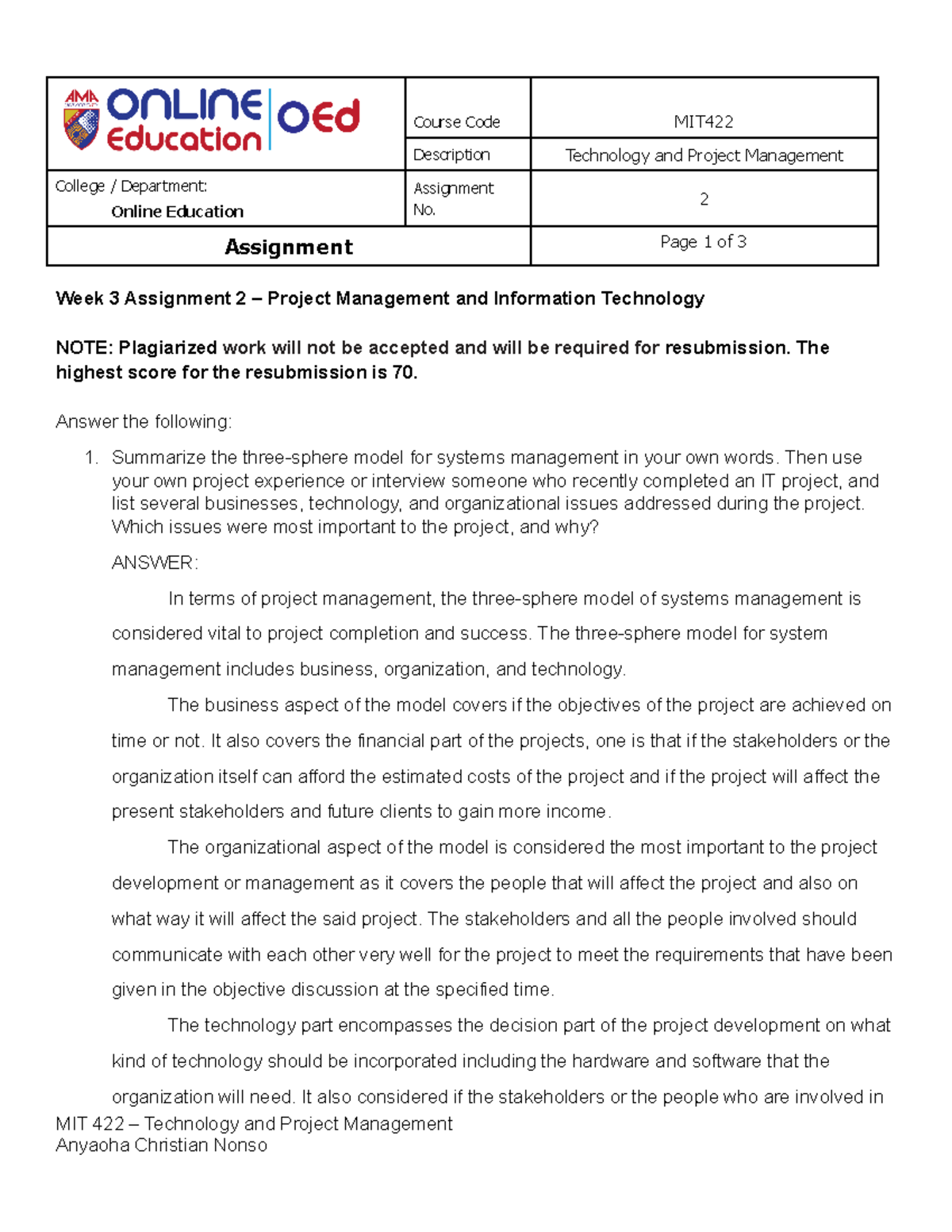 Anyaoha Christian-Assignment 02-MIT422 - BS Information Technology ...