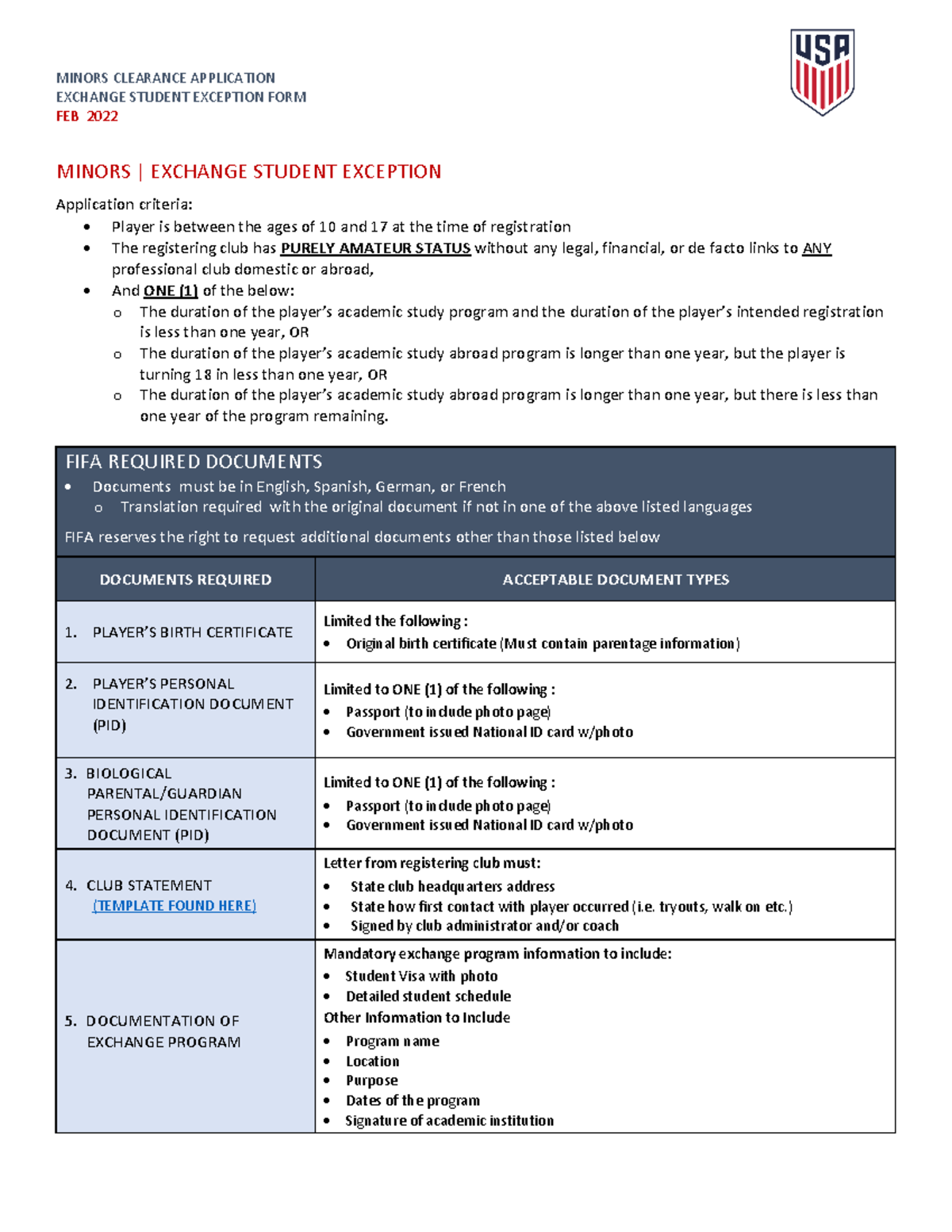 Minor Exchange Student Exception v3 - EXCHANGE STUDENT EXCEPTION FORM ...