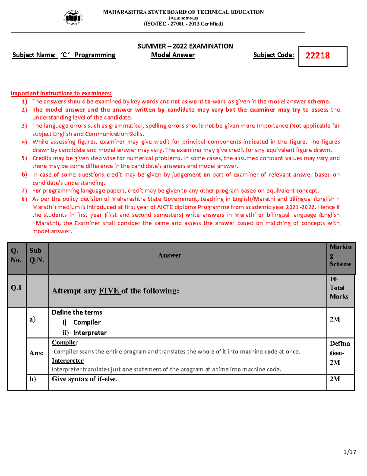 22218 S22 - (Autonomous) (ISO/IEC - 27001 - 2013 Certified) - Studocu