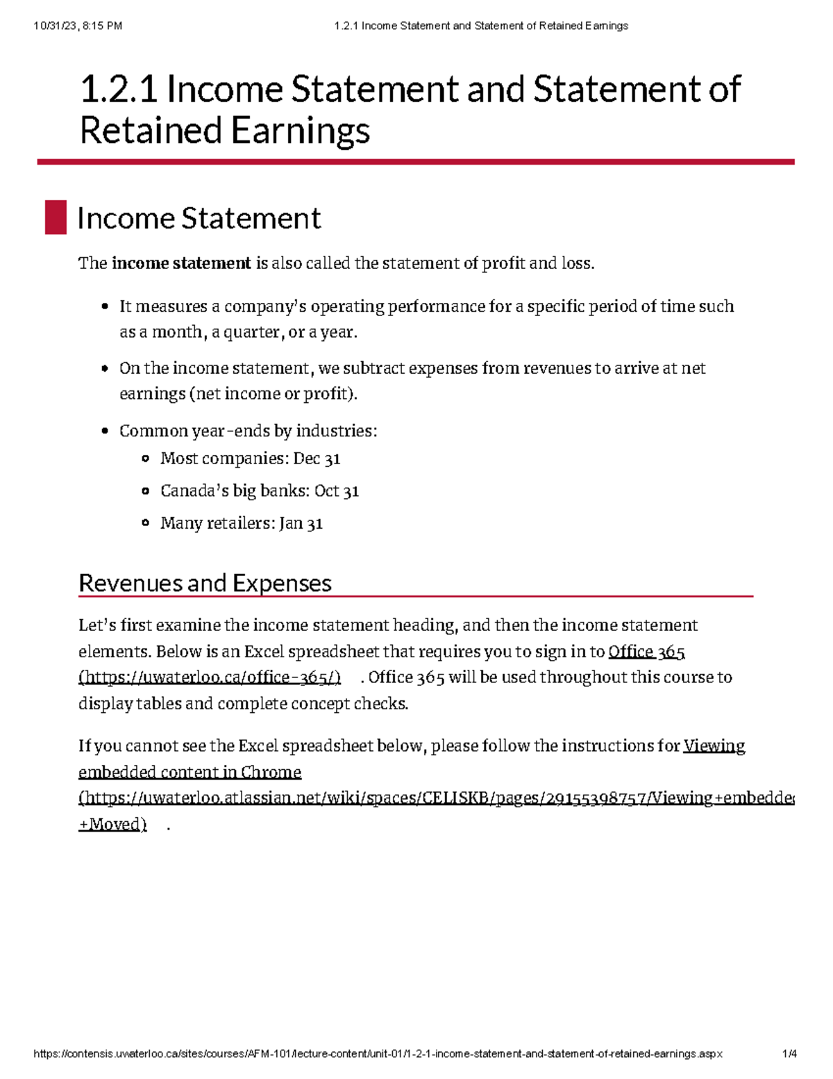 1.2.1 Income Statement and Statement of Retained Earnings - 1.2 Income ...